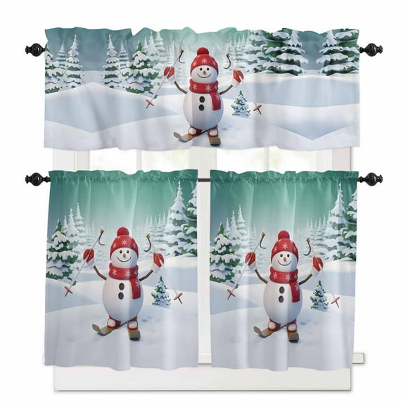 Cartoon Snowman Kitchen Curtains Valances and Tiers Set of 3 Winter ...