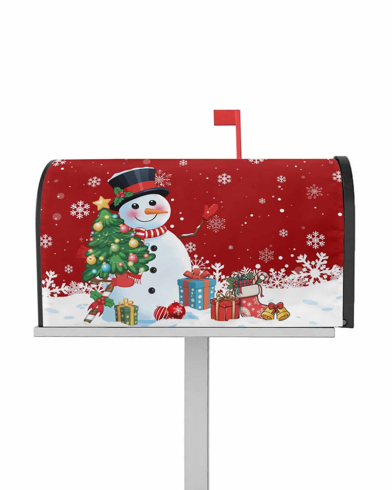Cartoon Snowman Mailbox Cover, Christmas Snowman Xmas Tree Box Snowfall ...