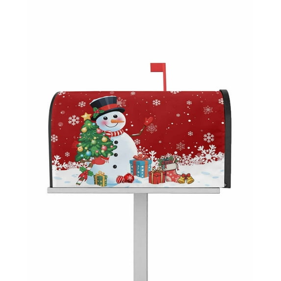Cartoon Snowman Mailbox Cover, Christmas Snowman Xmas Tree Box Snowfall ...