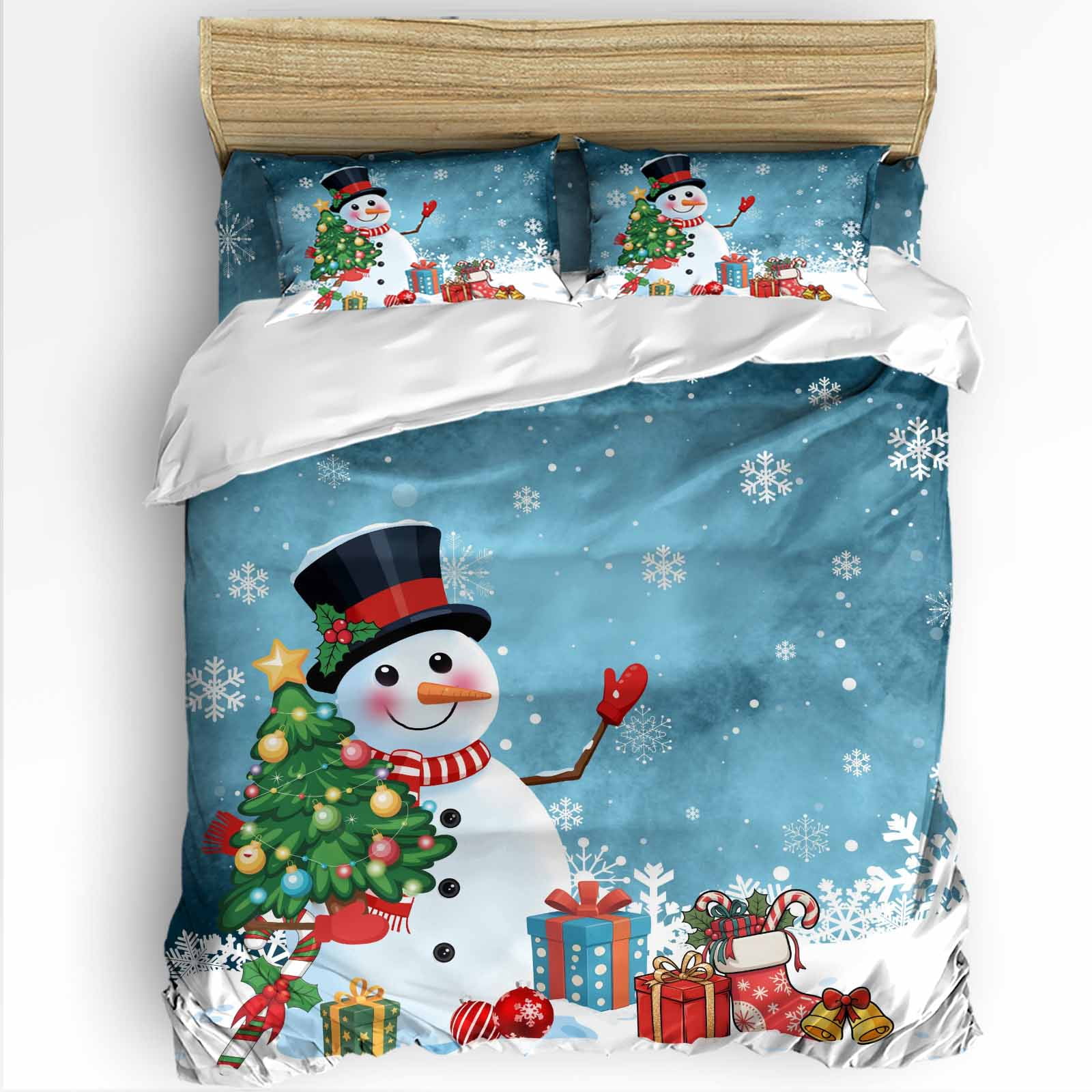 Cartoon Snowman Queen Size Comforter Set, Christmas Snowman Tree ...