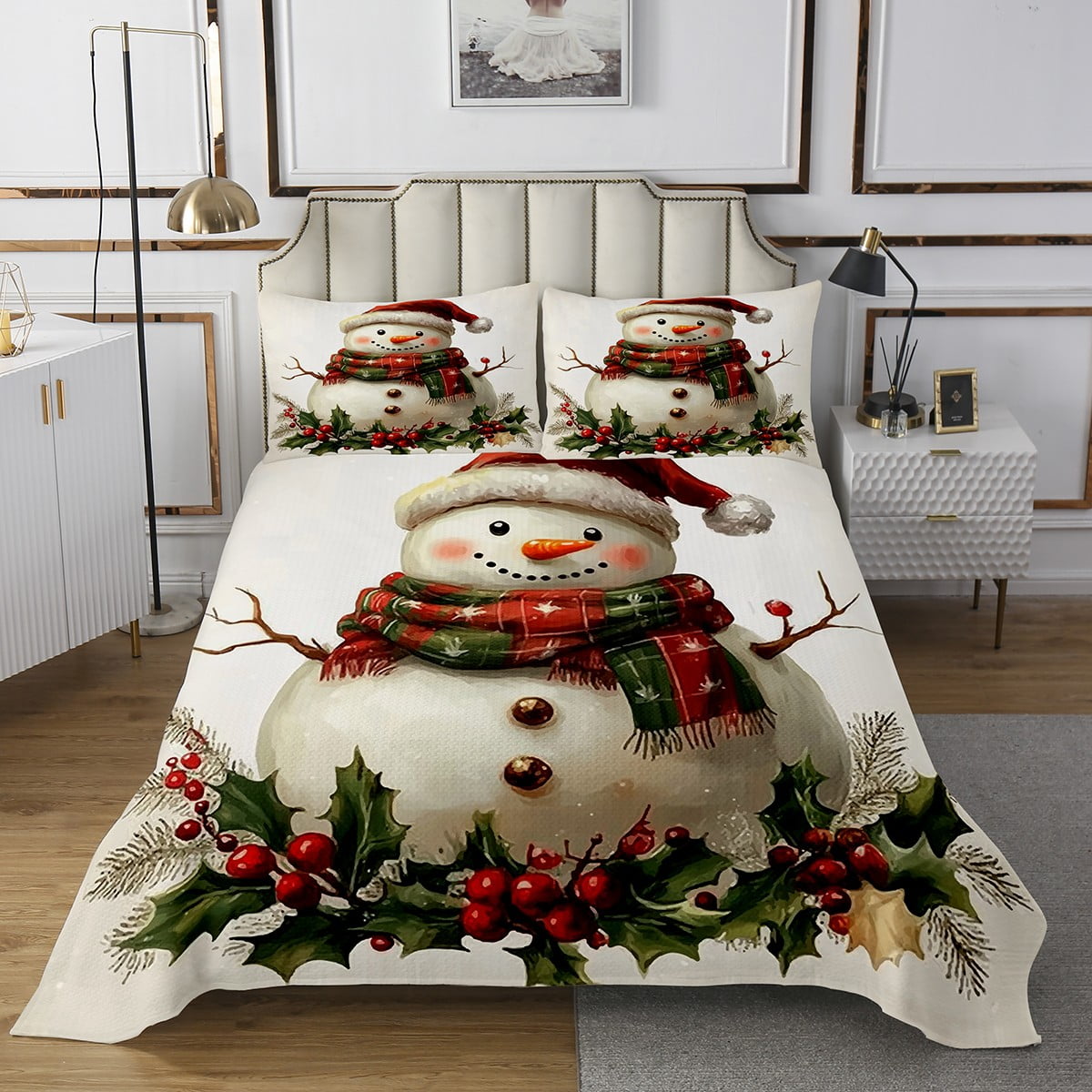 Cartoon Snowman Quilt Set King Size,White Christmas Coverlet Set,Oil ...
