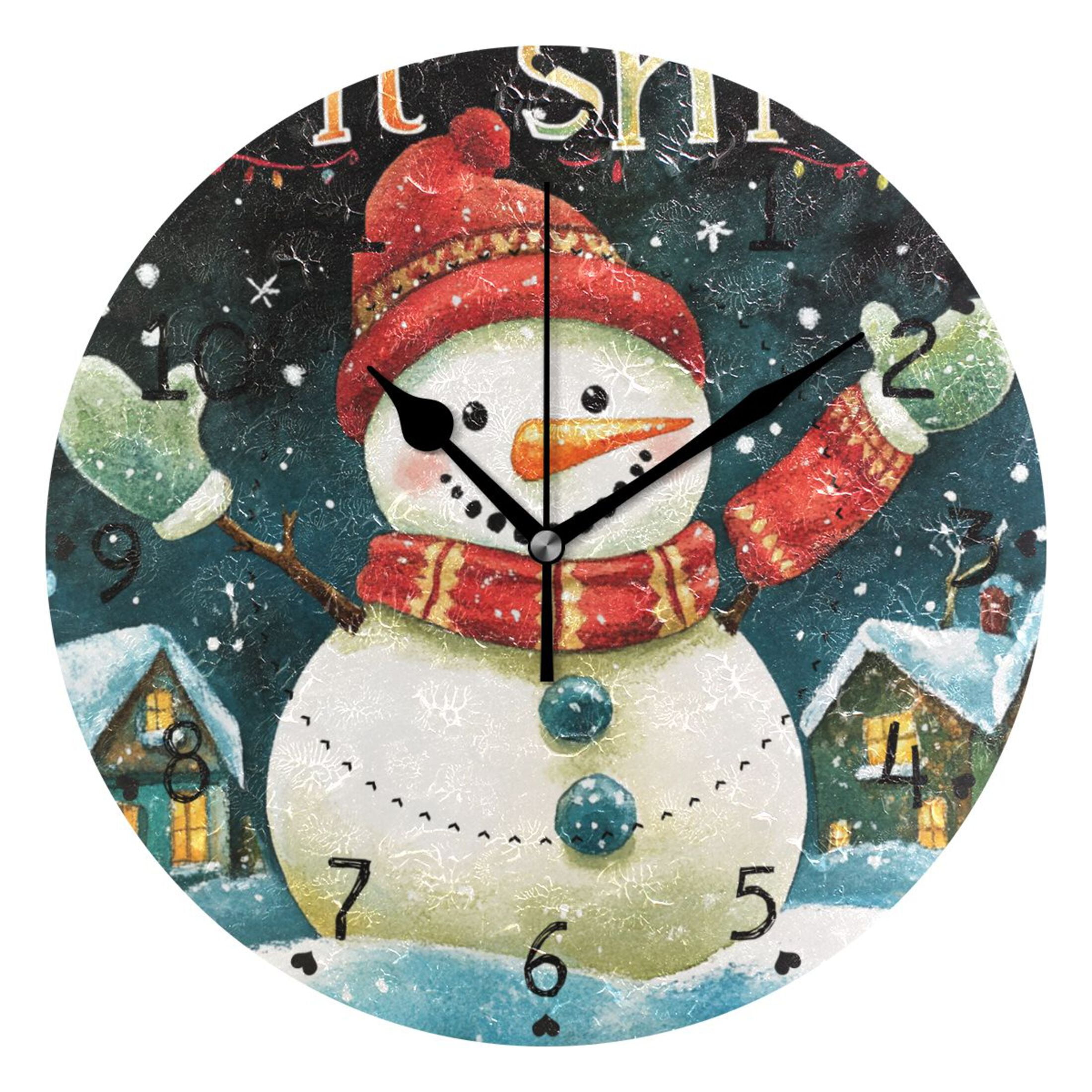 Cartoon Snowman Round Wall Clock Silent Battery Operated Home Decor for ...