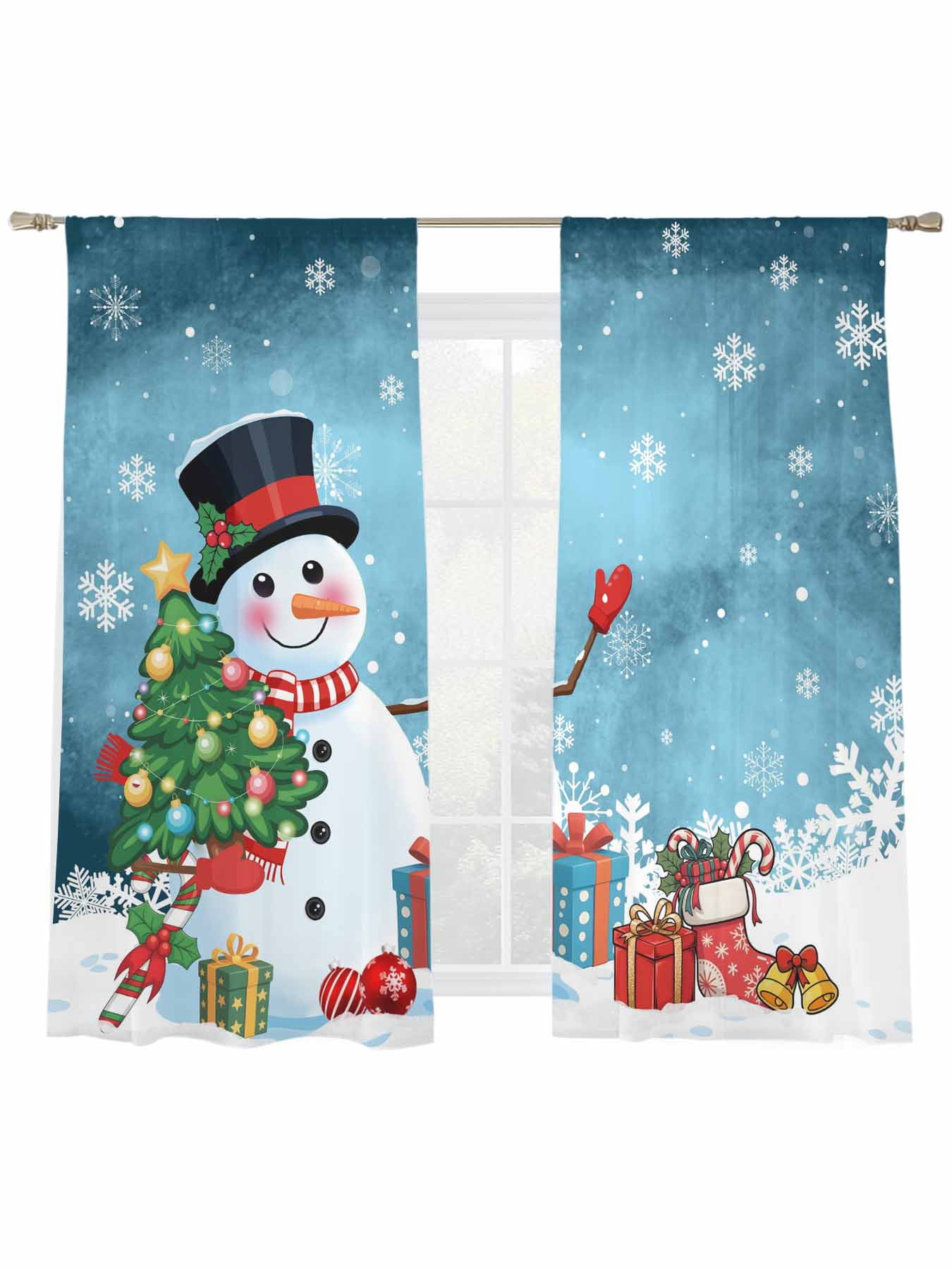 Cartoon Snowman Sheer Curtains 72 inches Long, Christmas Snowman Xmas ...