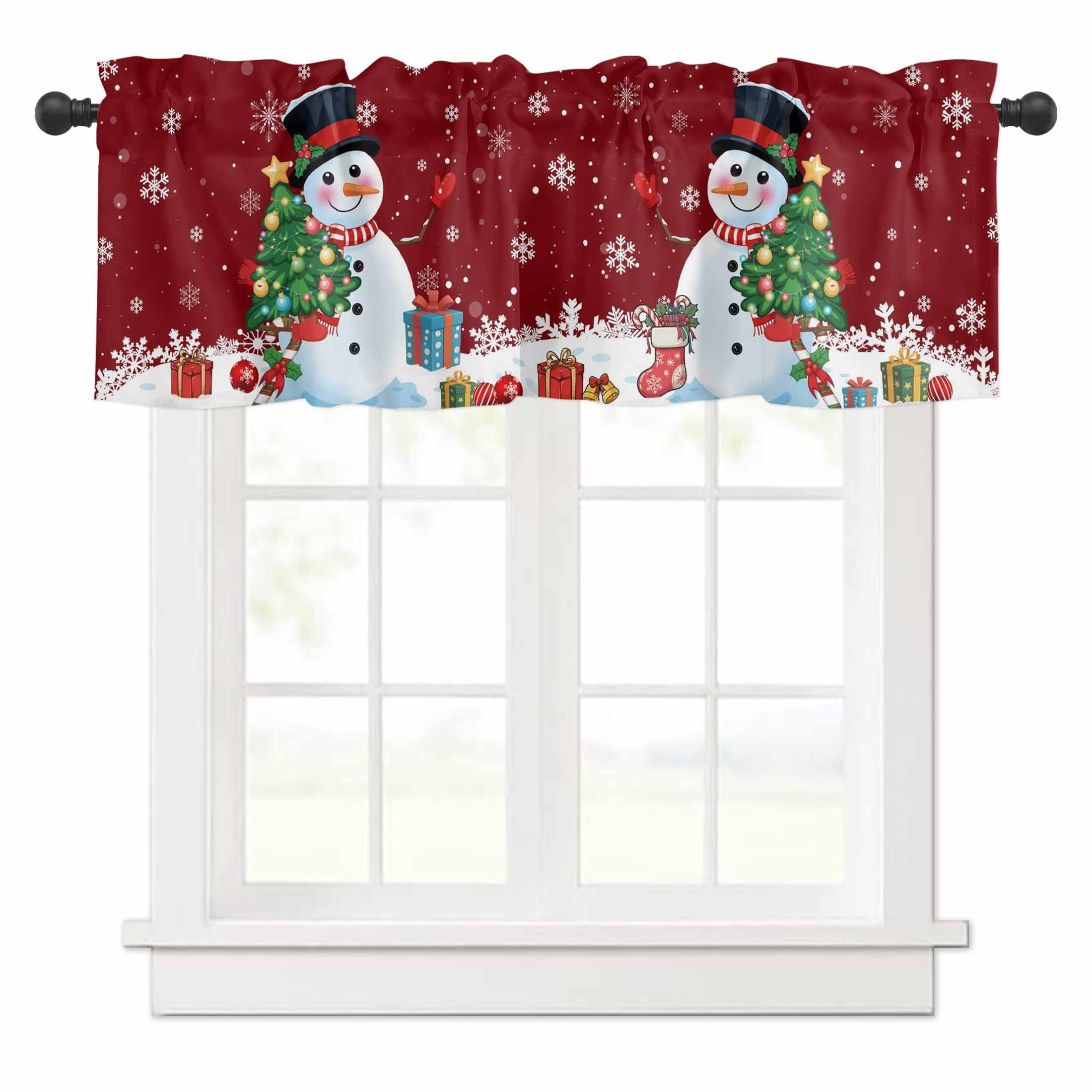 Cartoon Snowman Valances for Windows Christmas Snowman Xmas Tree ...