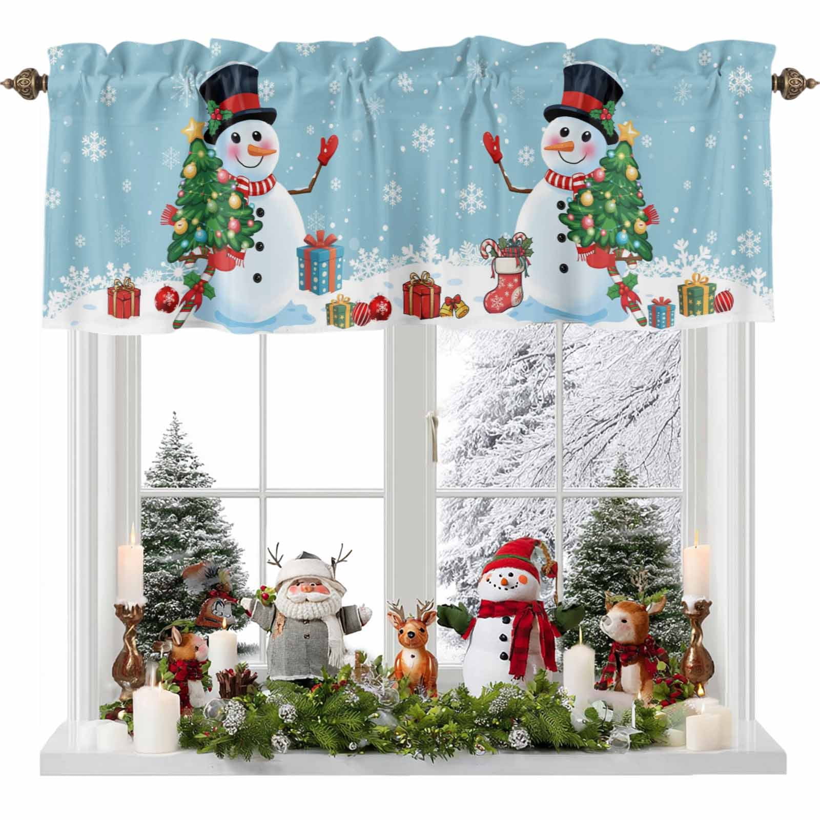 Cartoon Snowman Valances for Windows, Christmas Snowman Xmas Tree ...