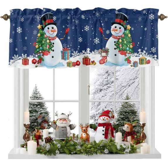 Cartoon Snowman Valances for Windows, Christmas Snowman Xmas Tree ...