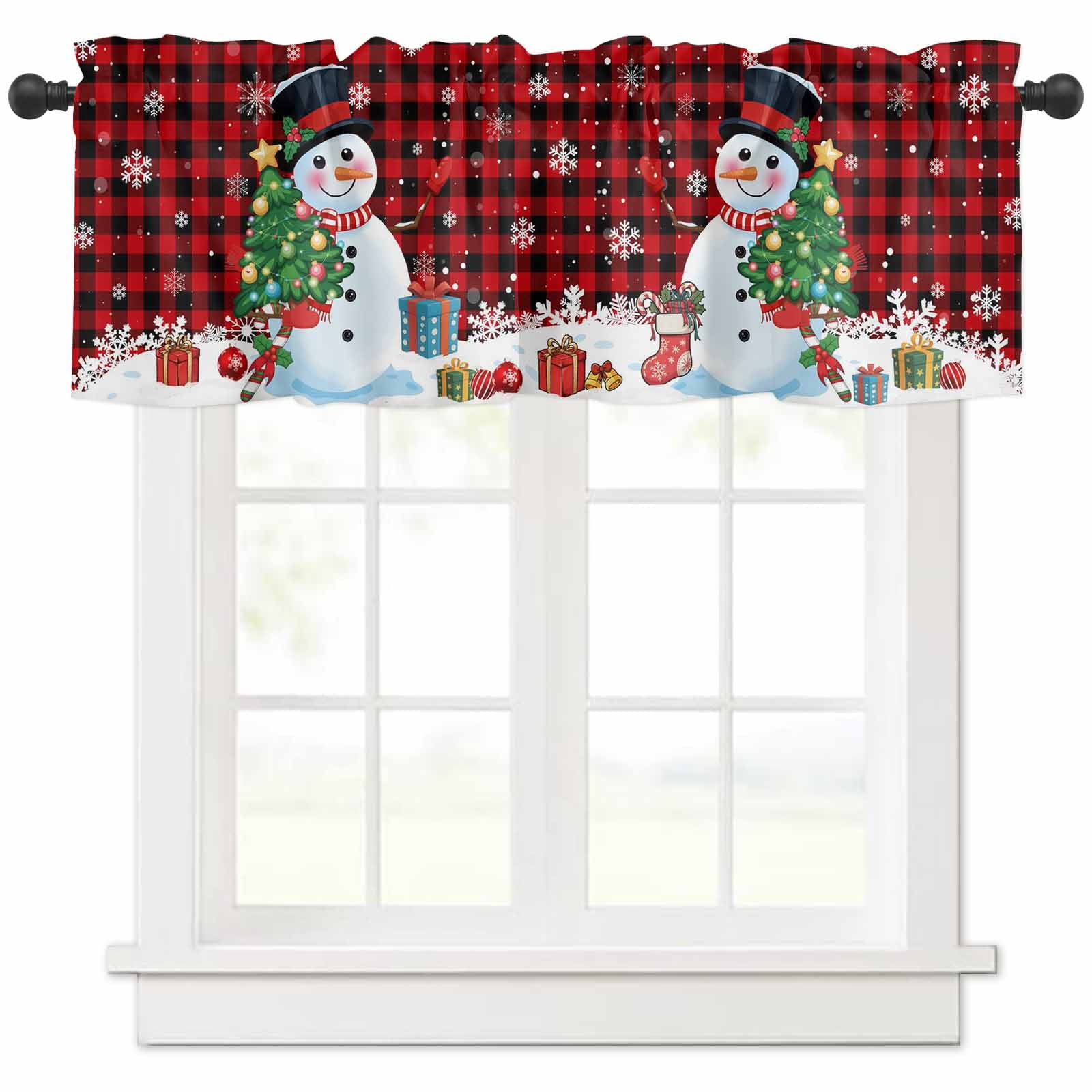 Cartoon Snowman Valances for Windows, Christmas Snowman Xmas Tree ...