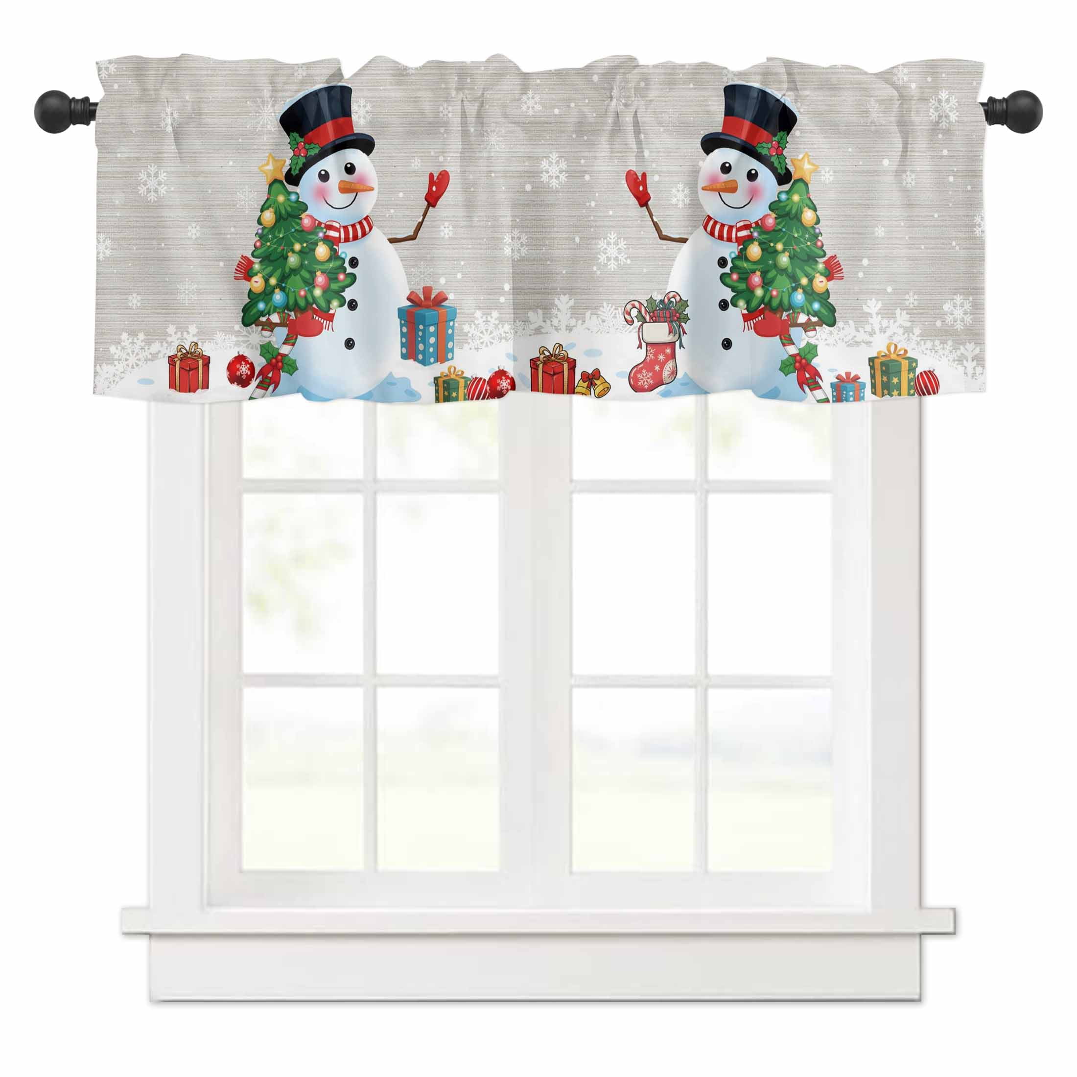 Cartoon Snowman Valances for Windows Christmas Snowman Xmas Tree ...