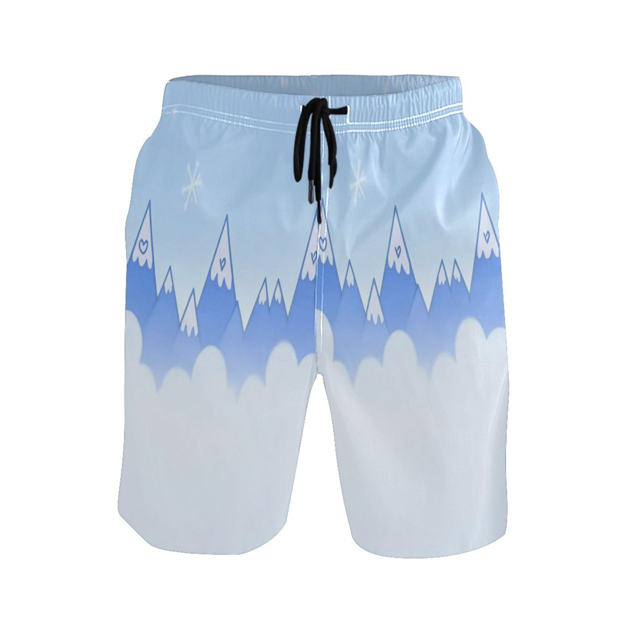 Cartoon Snowy Mountains Small Size Men's Lightweight Beach Shorts with ...