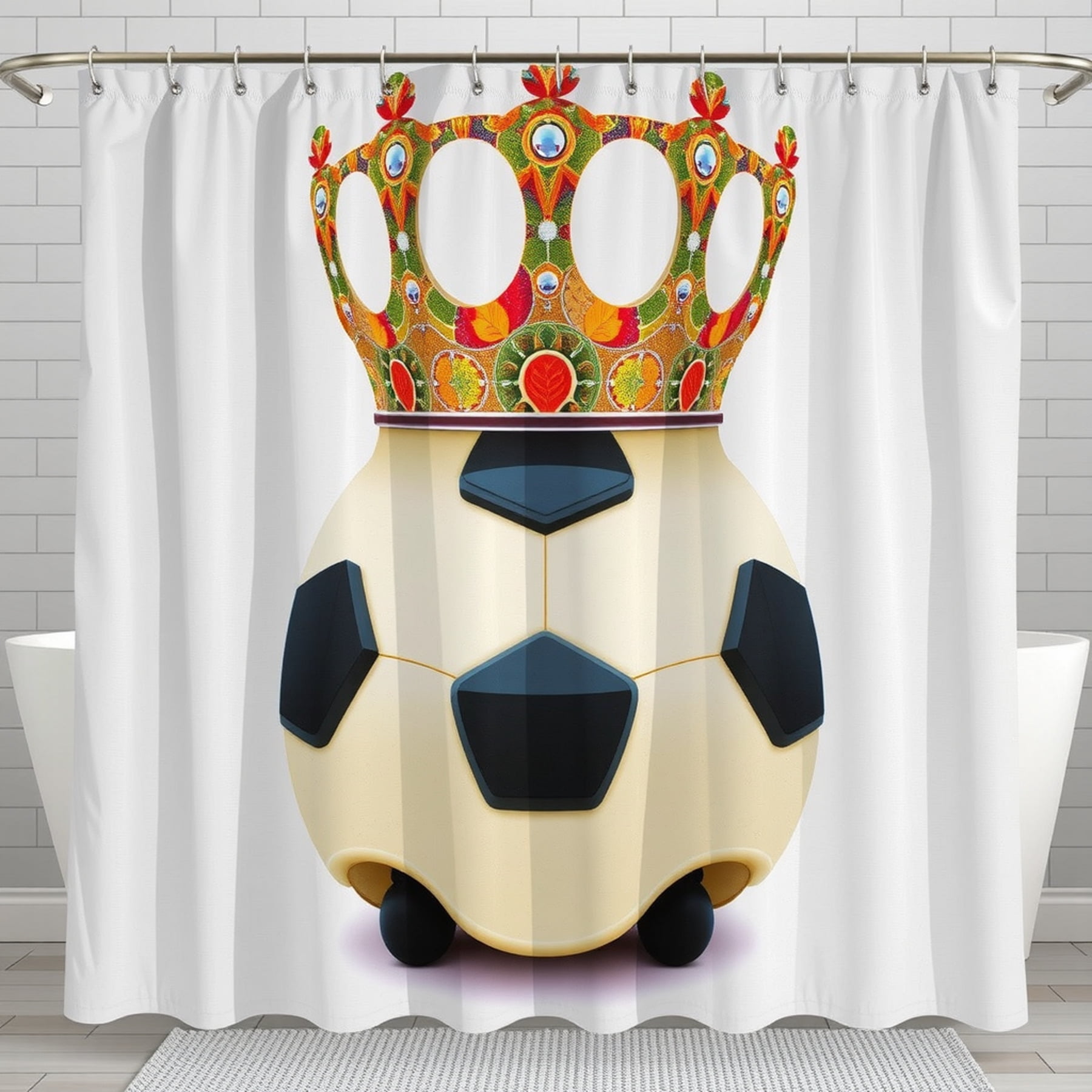Cartoon Soccer Ball Shower Curtain with Jeweled Crown - Whimsical ...