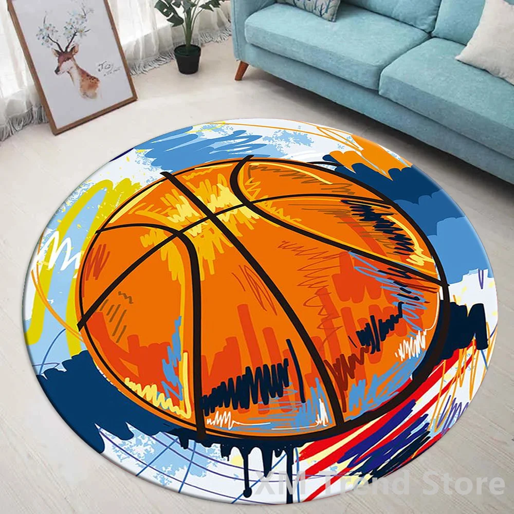 Cartoon Soccer Football Basketball Tennis Area Rug Round Carpet for ...