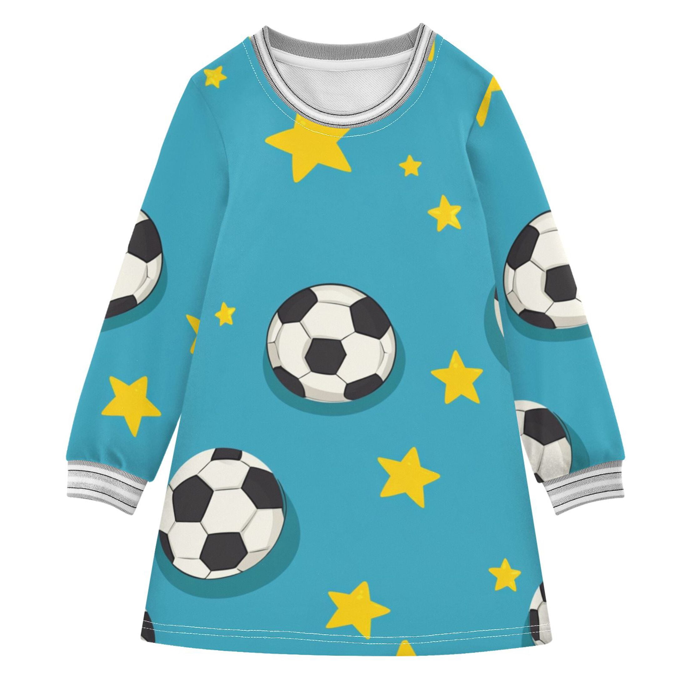 Cartoon Soccers Balls Stars Long-sleeved Dress A-line One-Piece Dress ...