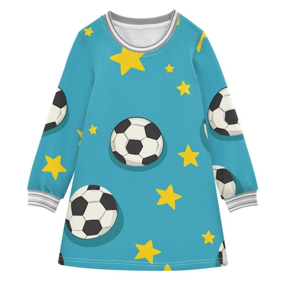 Cartoon Soccers Balls Stars Long-sleeved Dress A-line One-Piece Dress ...