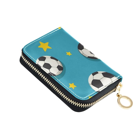 Cartoon Soccers Balls Stars Women's Credit Card Holder PU Leather ...