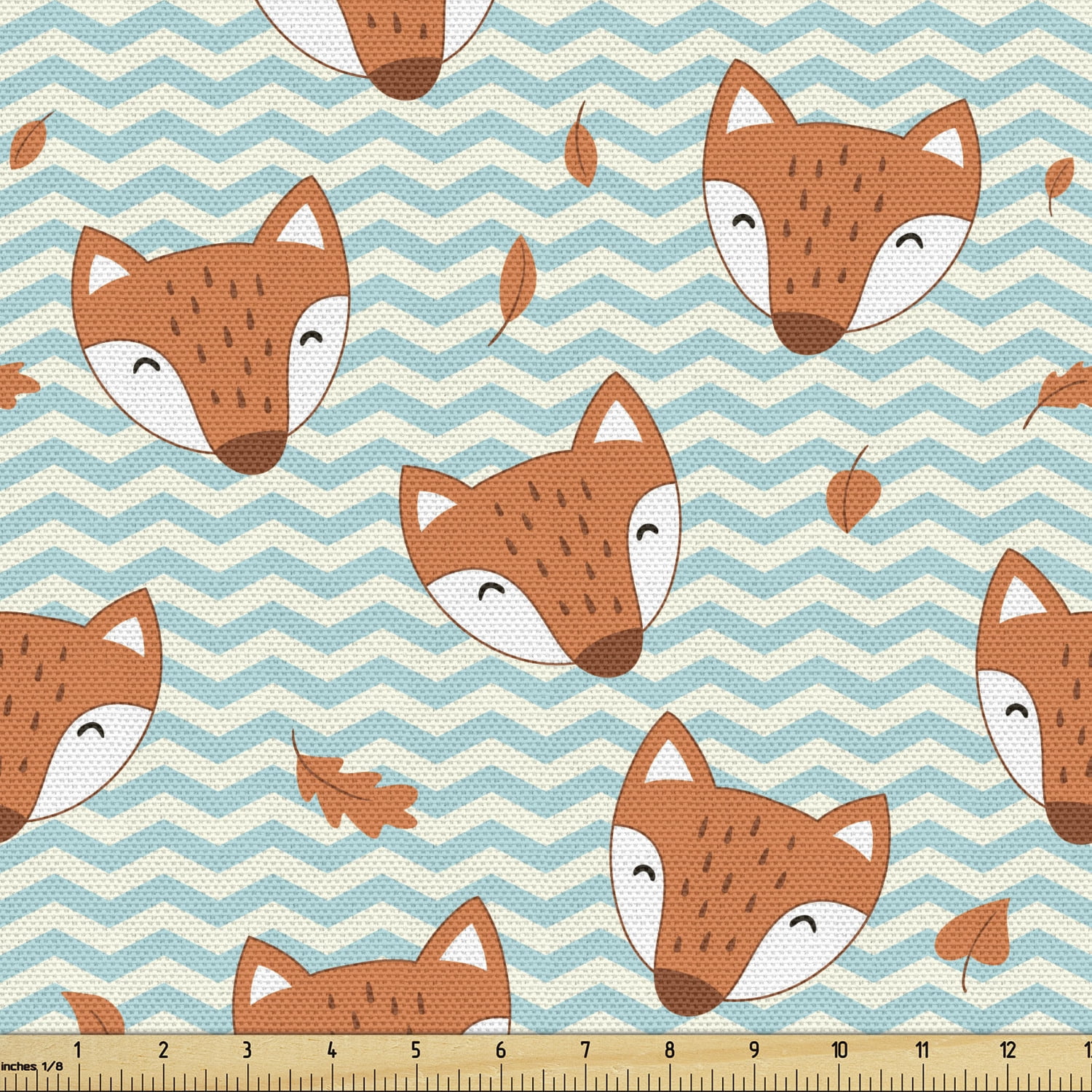 Ambesonne Cartoon Fabric by the Yard Upholstery, Funny Fox Faces ...