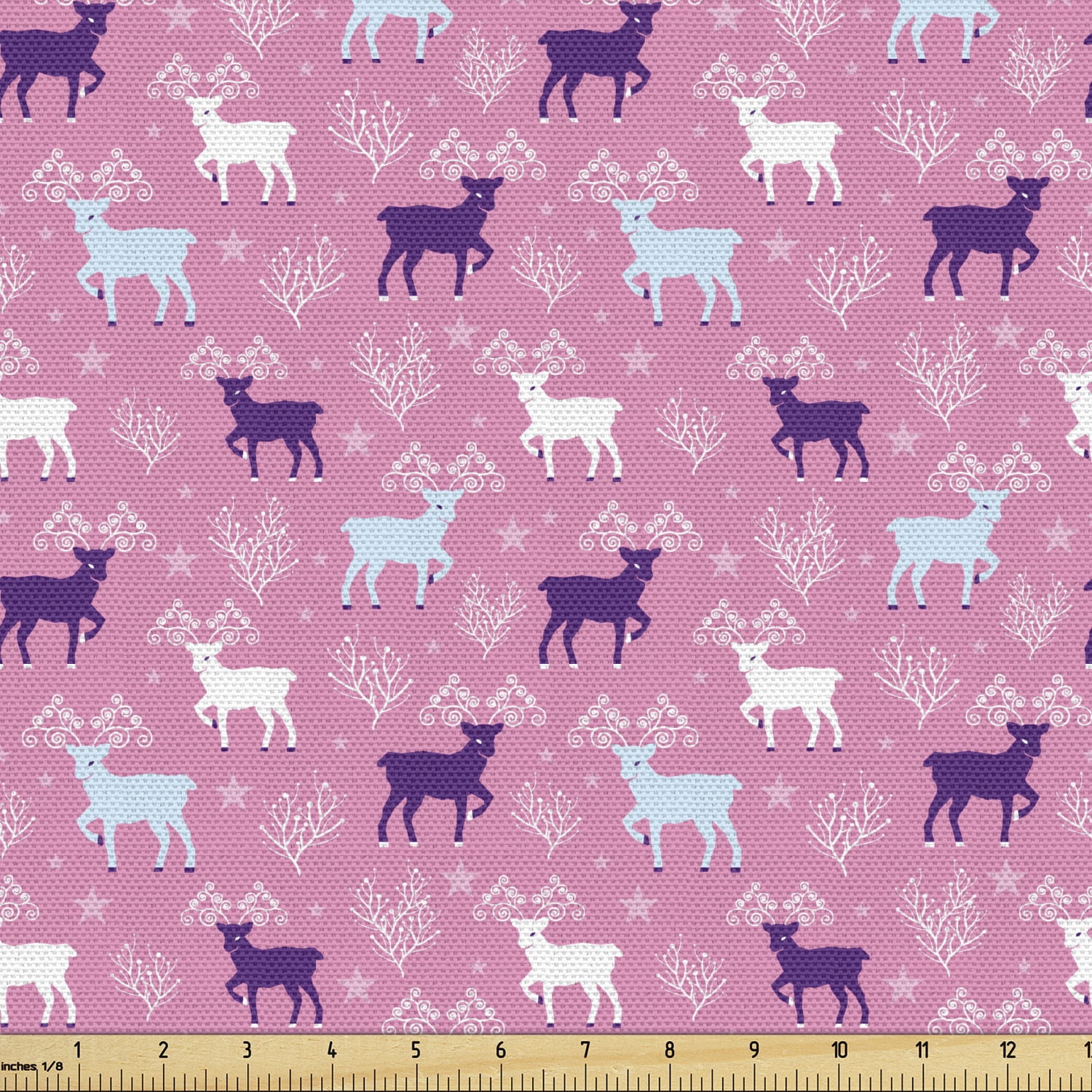 Cartoon Sofa Upholstery Fabric by the Yard, Repetitive Reindeer Trees ...