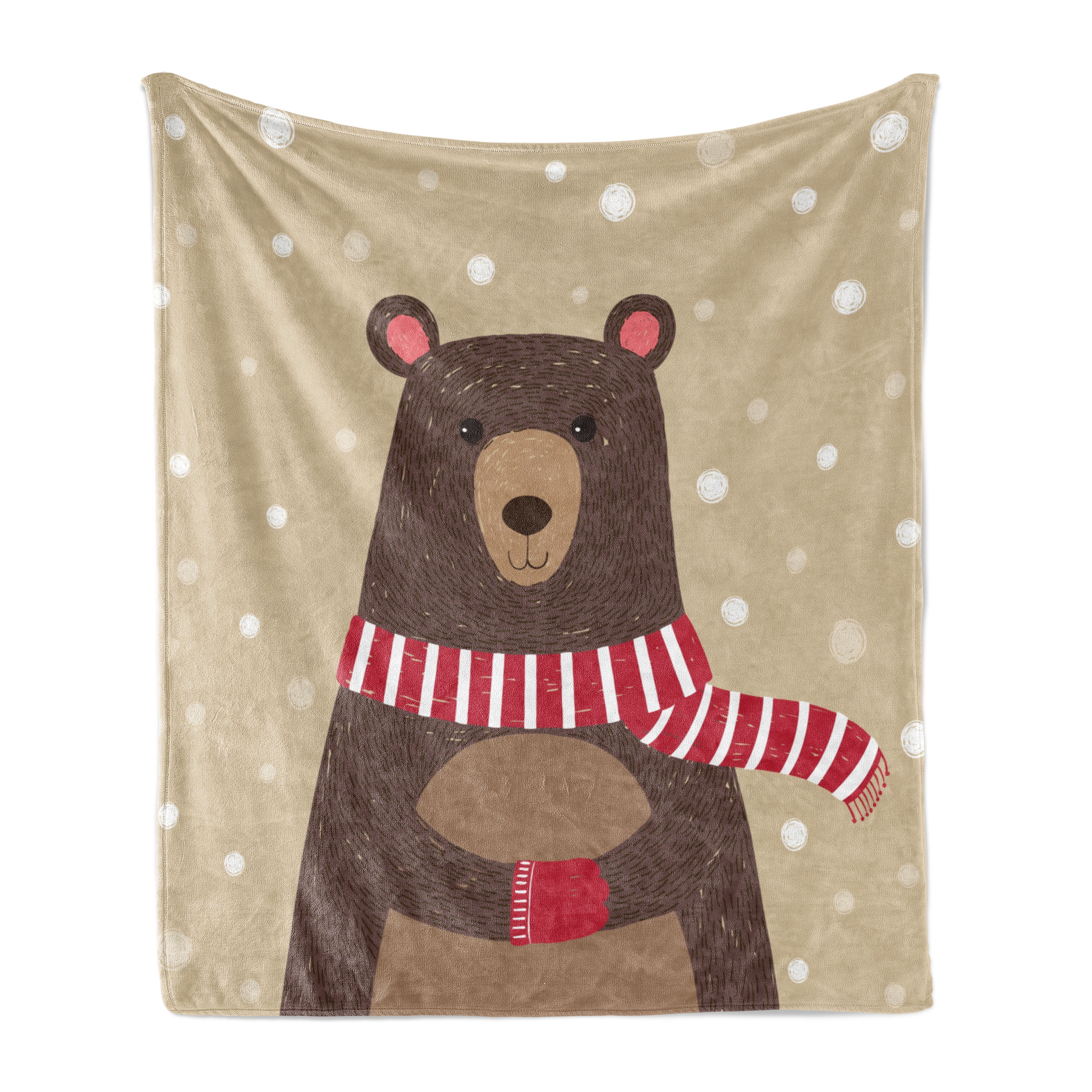 Cartoon Soft Flannel Fleece Throw Blanket, Bear Wearing Red Scarf Under ...