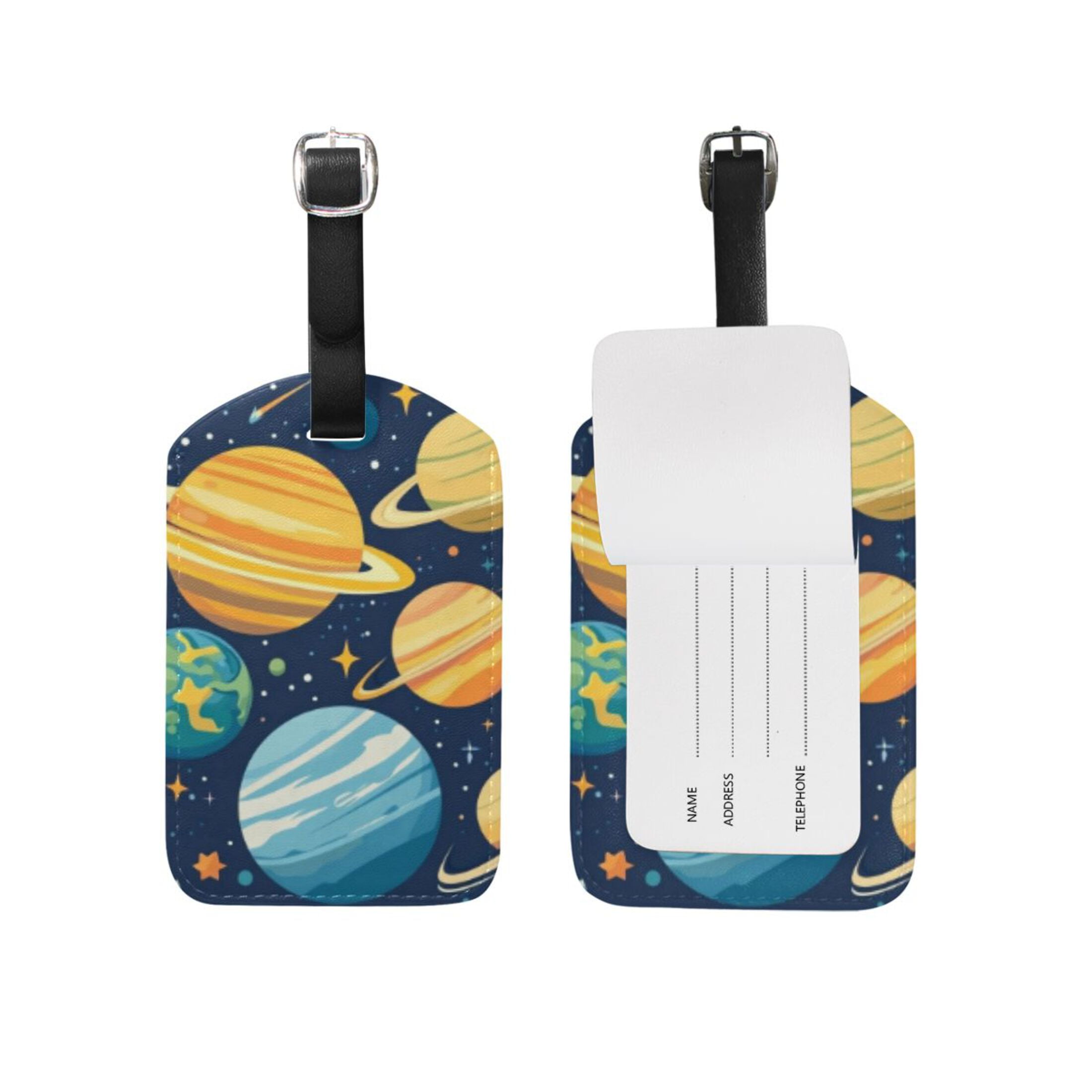 Cartoon Solar System Planet Luggage Tags PU Leather Name ID Labels for ...