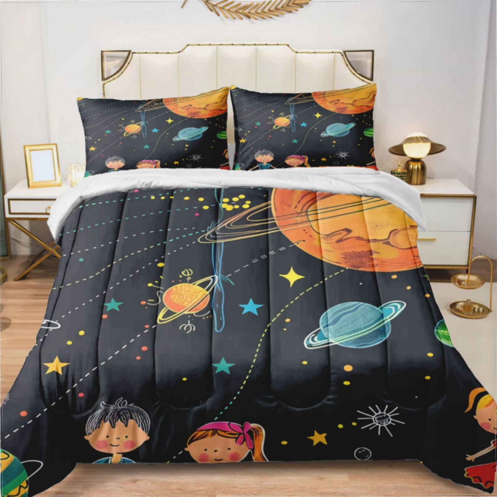 Cartoon Solar System With Boys And Girls, Cute Galaxy Planets And Outer ...