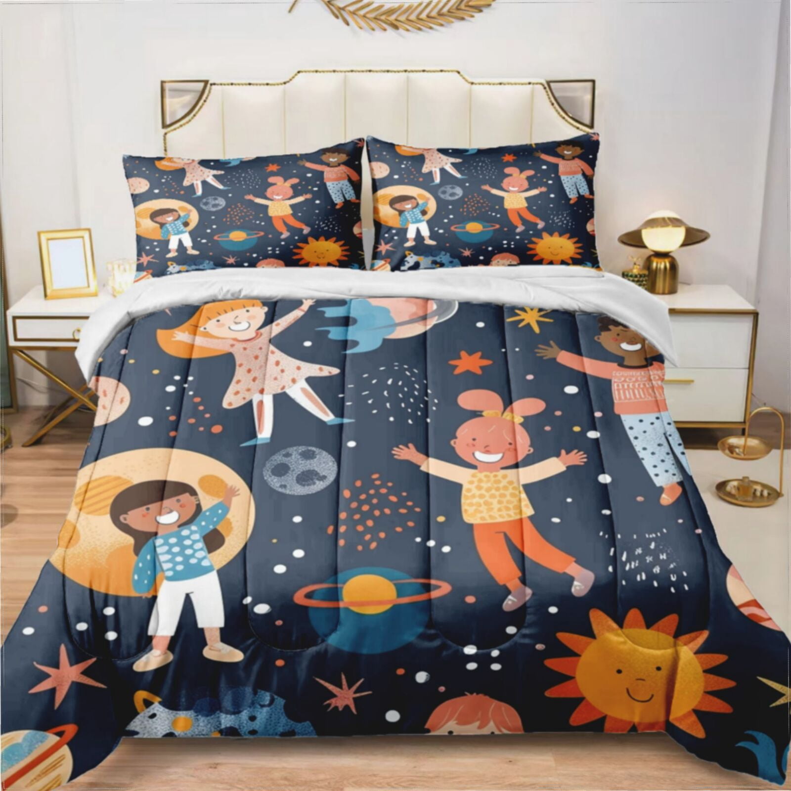 Cartoon Solar System With Boys And Girls, Cute Galaxy Planets And Outer ...