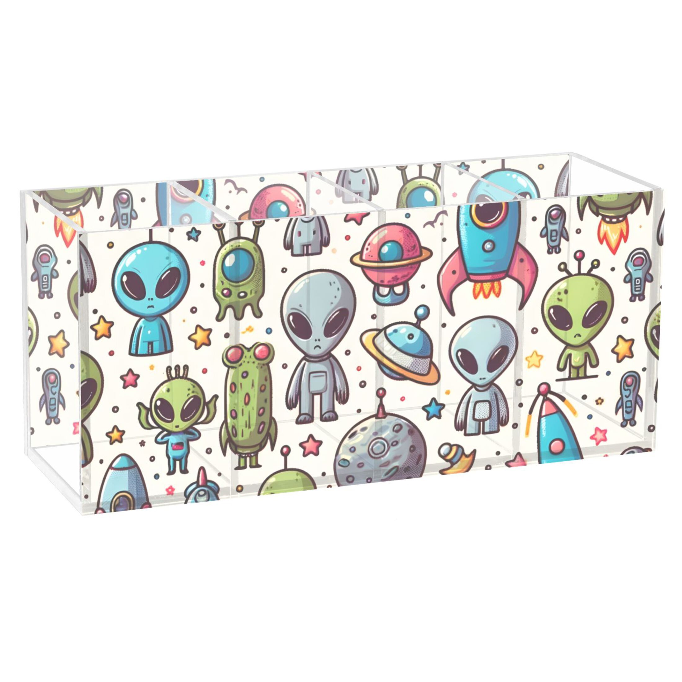 Cartoon Space Abstract Universe Acrylic Pen Holder Cup 4 Compartments ...
