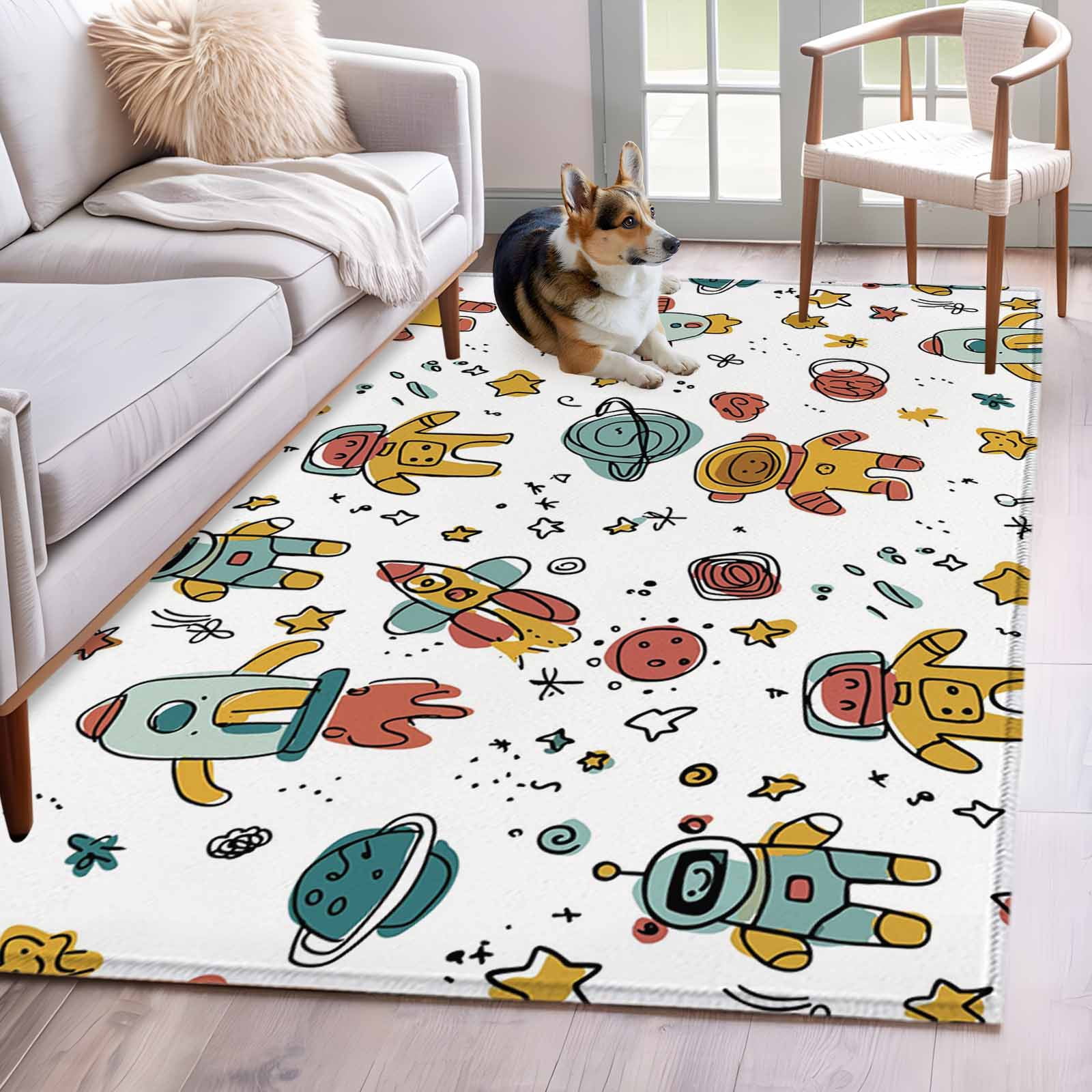 Cartoon Space Area Rugs 3'x5', Washable Small Throw Rugs for Living ...