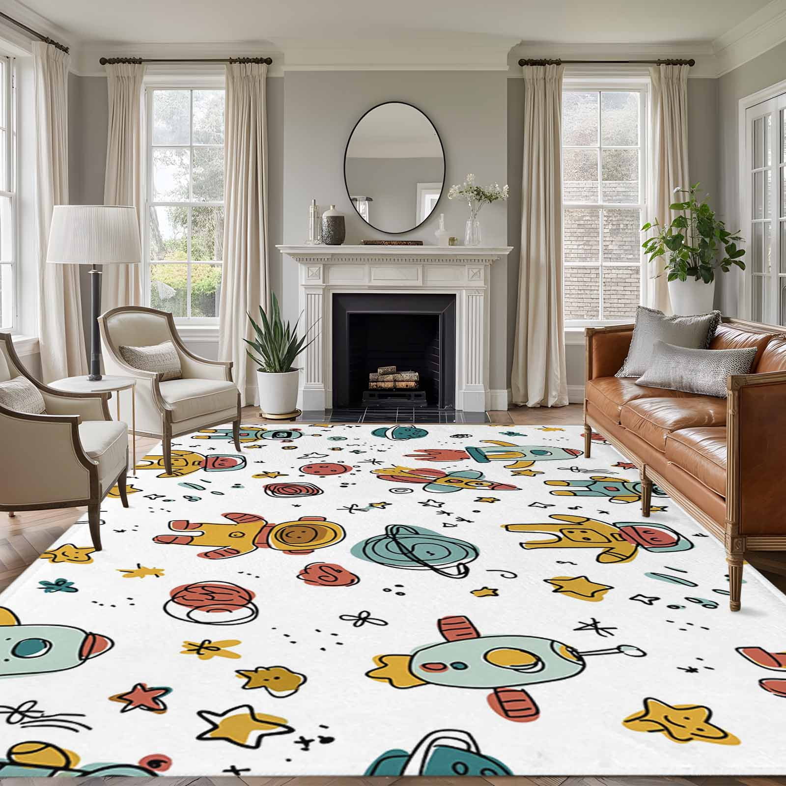 Cartoon Space Area Rugs 6'x9', Washable Small Throw Rugs for Kitchen ...