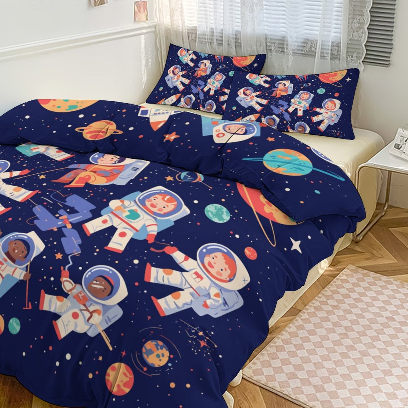Cartoon Space Astronaut 3 Pcs Soft Bedding Set, Includes 1 Duvet Cover ...