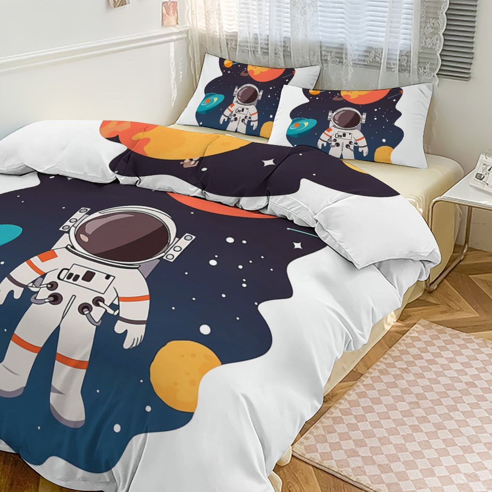 Cartoon Space Astronaut 3 Pcs Soft Bedding Set, Includes 1 Duvet Cover ...