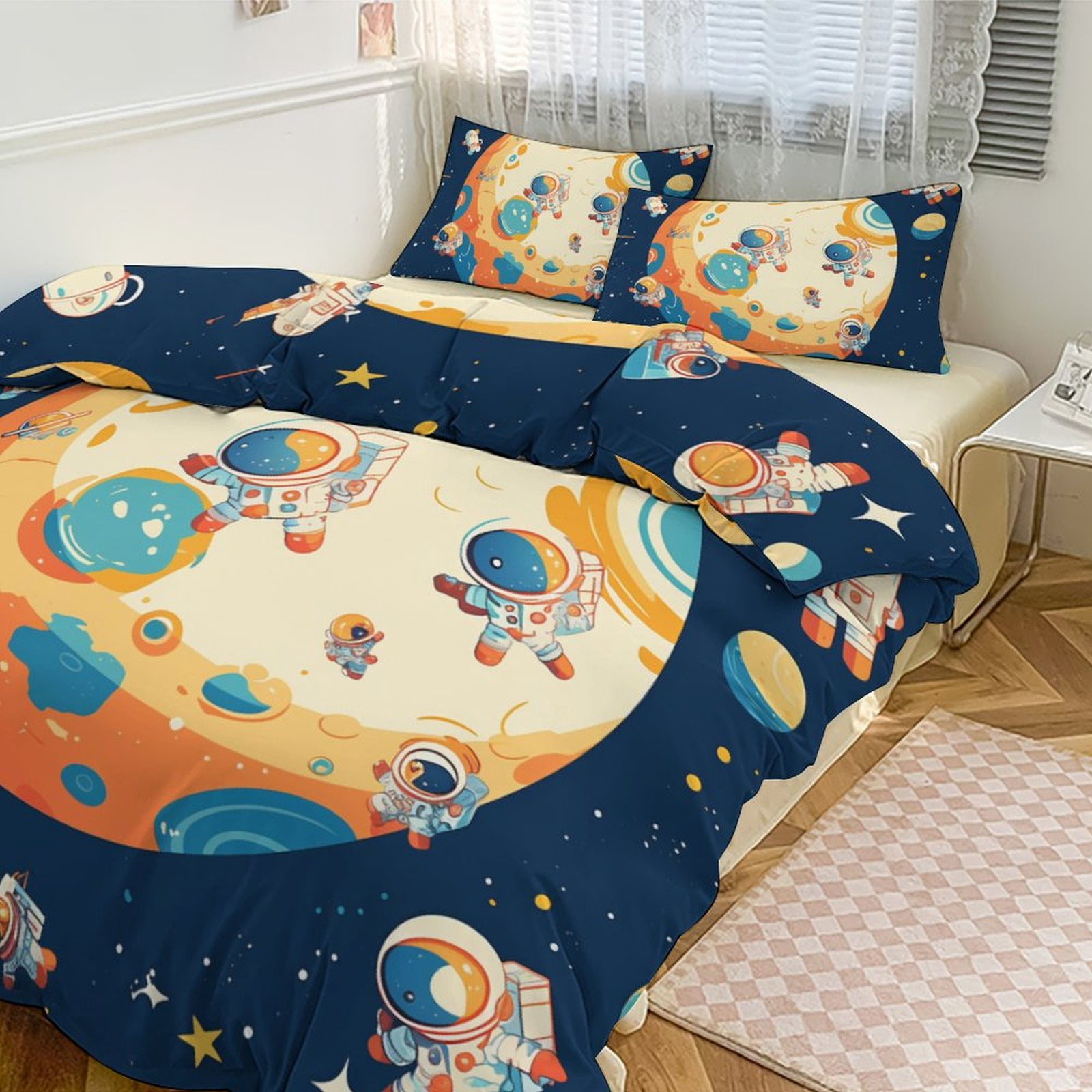 Cartoon Space Astronaut 3 Pcs Soft Bedding Set, Includes 1 Duvet Cover ...