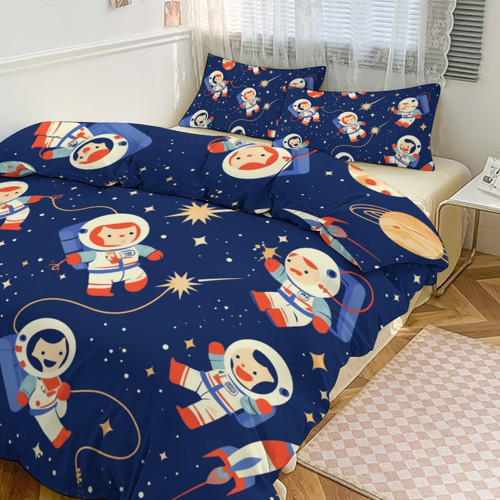 Cartoon Space Astronaut 3 Pcs Soft Bedding Set, Includes 1 Duvet Cover ...