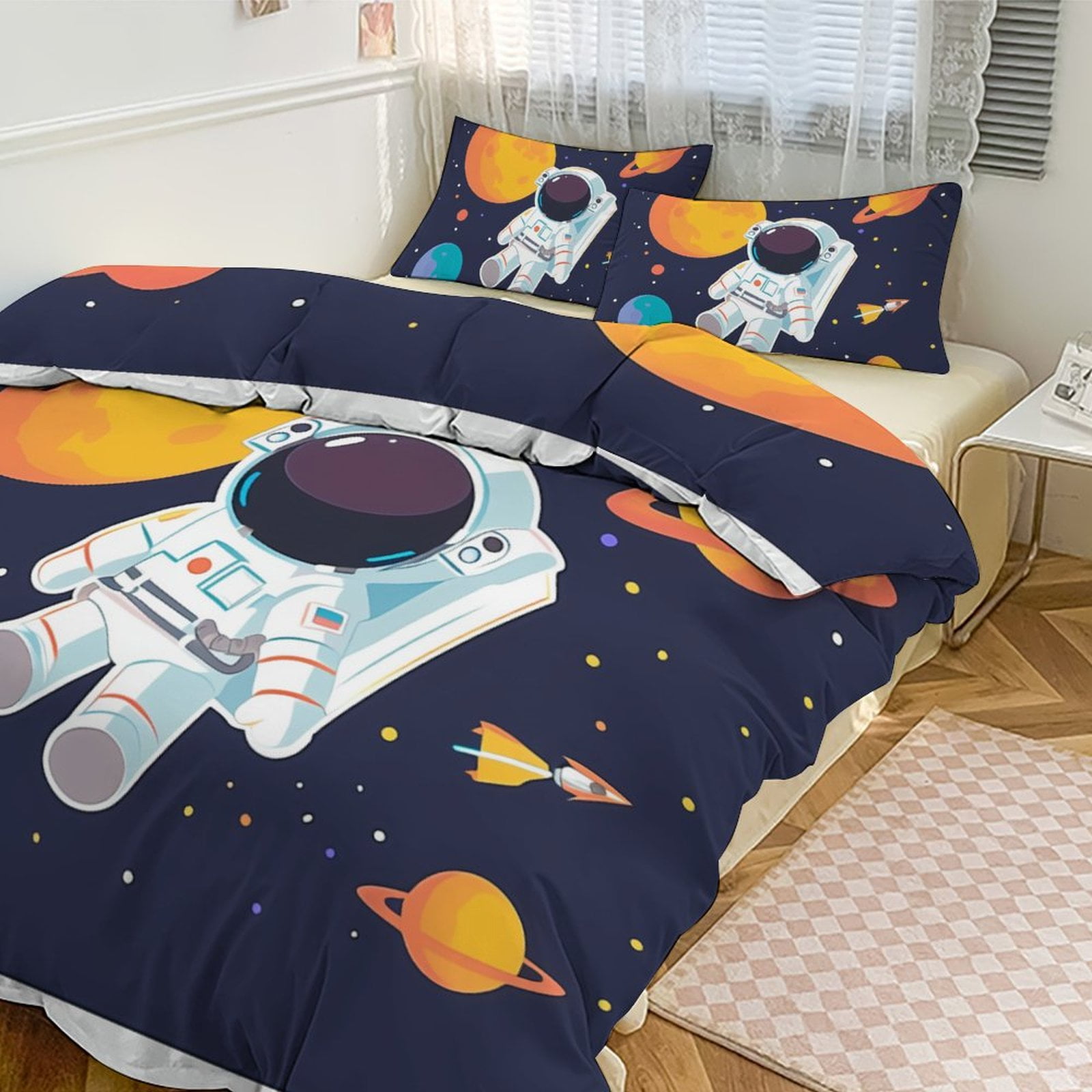 Cartoon Space Astronaut 3 Pcs Soft Bedding Set, Includes 1 Duvet Cover ...