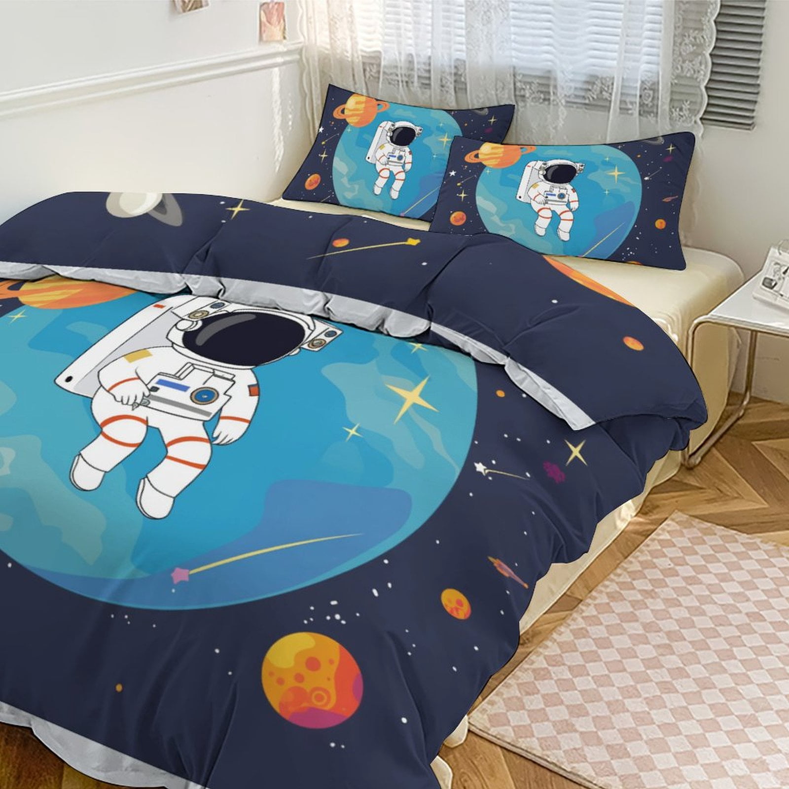 Cartoon Space Astronaut 3 Pcs Soft Bedding Set, Includes 1 Duvet Cover ...