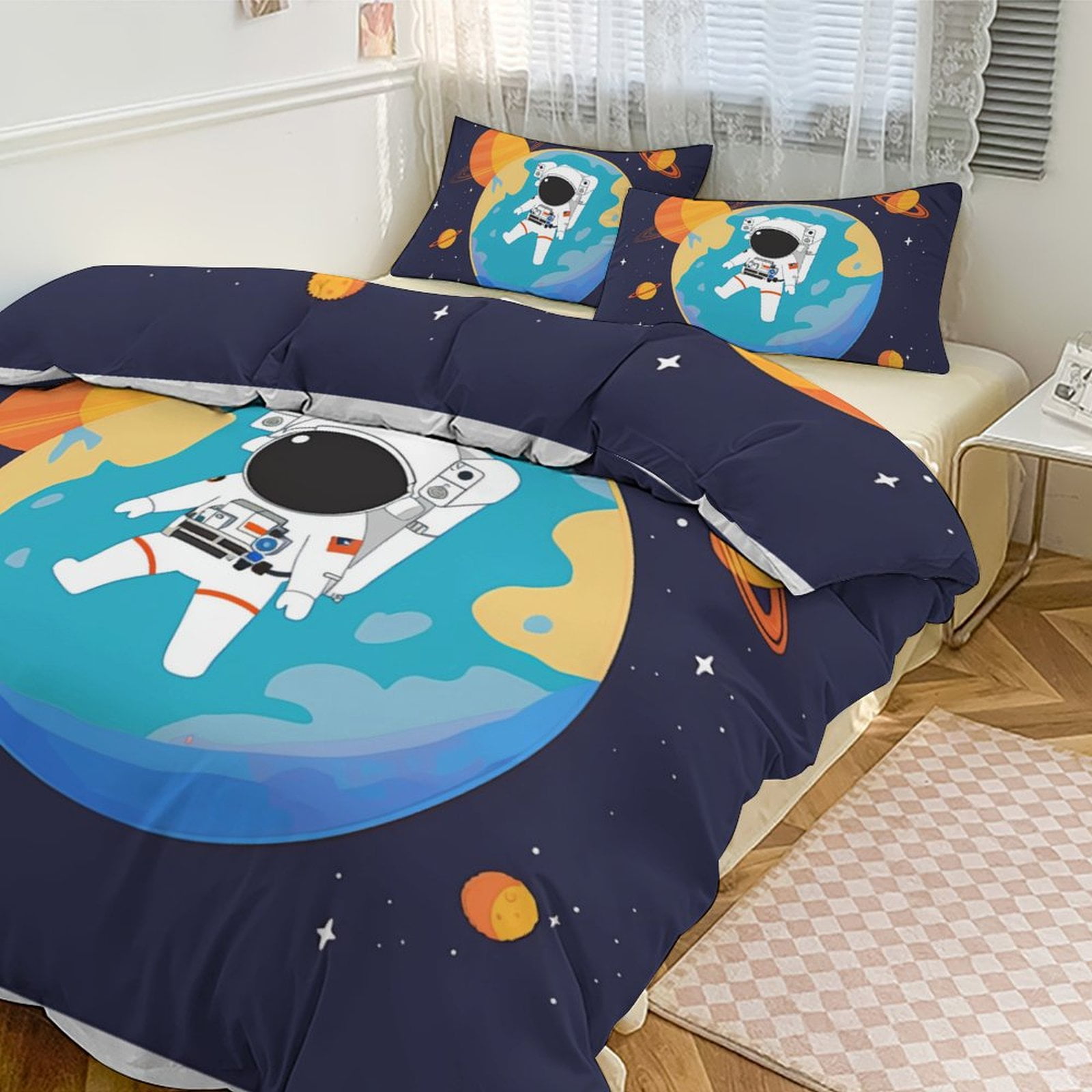 Cartoon Space Astronaut 3 Pcs Soft Bedding Set, Includes 1 Duvet Cover ...