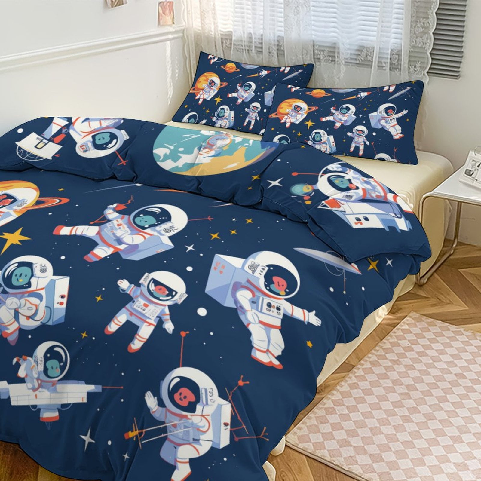 Cartoon Space Astronaut 3 Pcs Soft Bedding Set, Includes 1 Duvet Cover ...