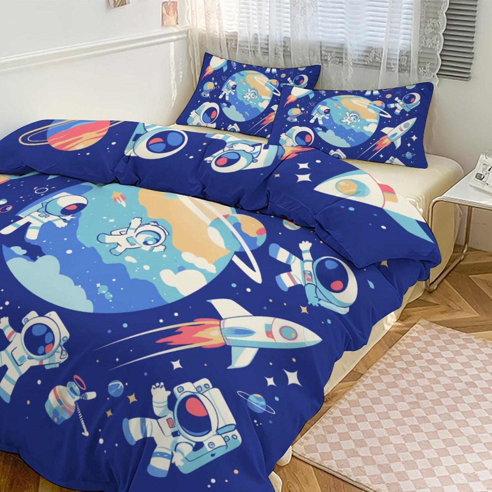 Cartoon Space Astronaut 79"x90" 3 Pcs Soft Bedding Set Includes 1 Duvet ...