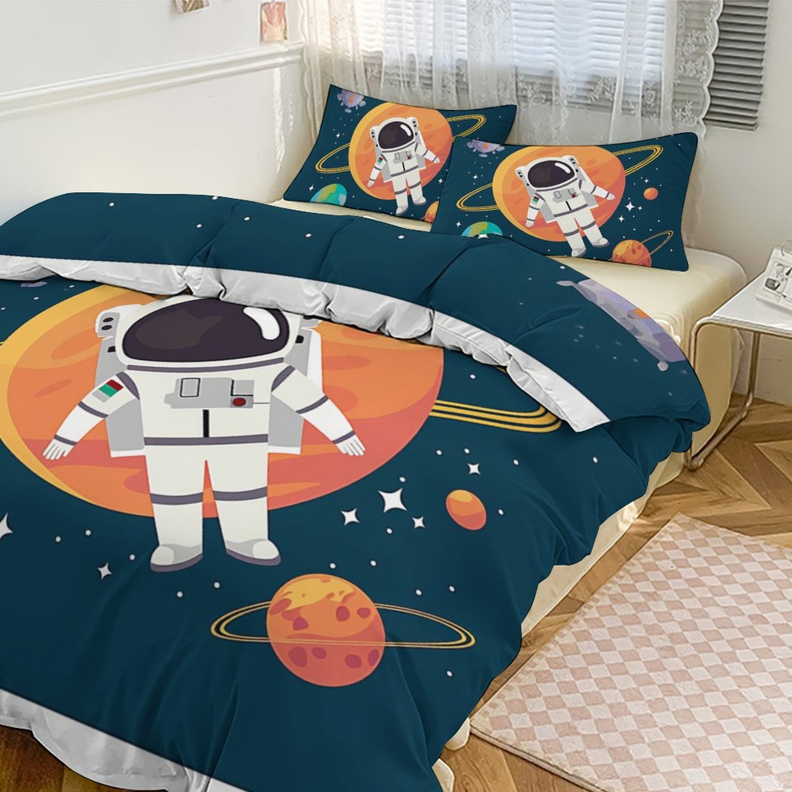 Cartoon Space Astronaut 79"x90" 3 Pcs Soft Bedding Set Includes 1 Duvet ...
