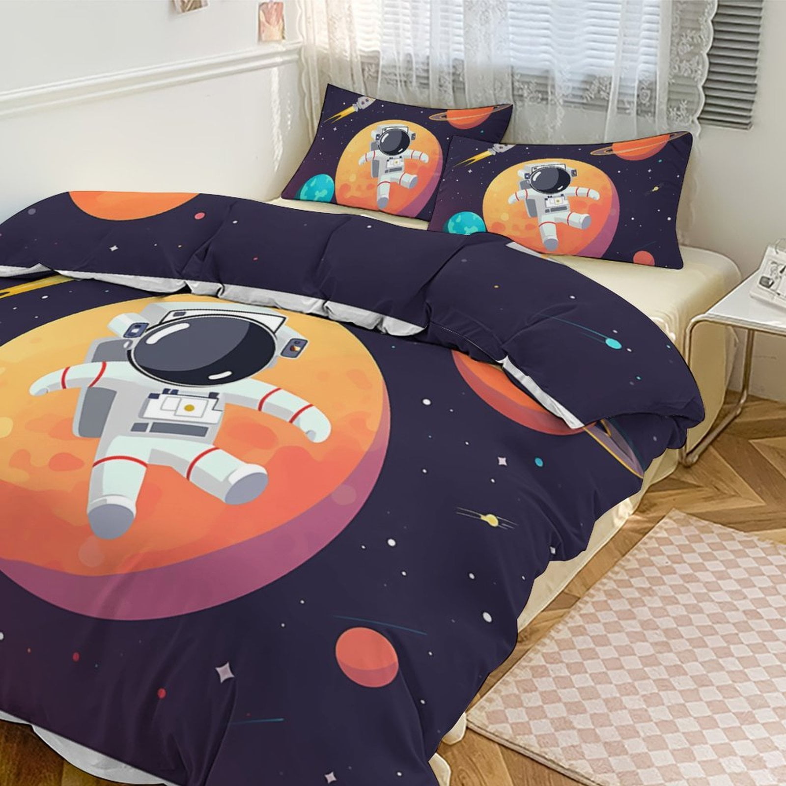 Cartoon Space Astronaut 90"x90" 3 Pcs Soft Bedding Set Includes 1 Duvet ...