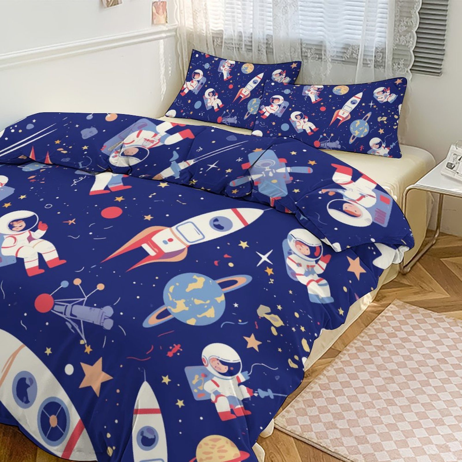 Cartoon Space Astronaut 90"x90" 3 Pcs Soft Bedding Set Includes 1 Duvet ...