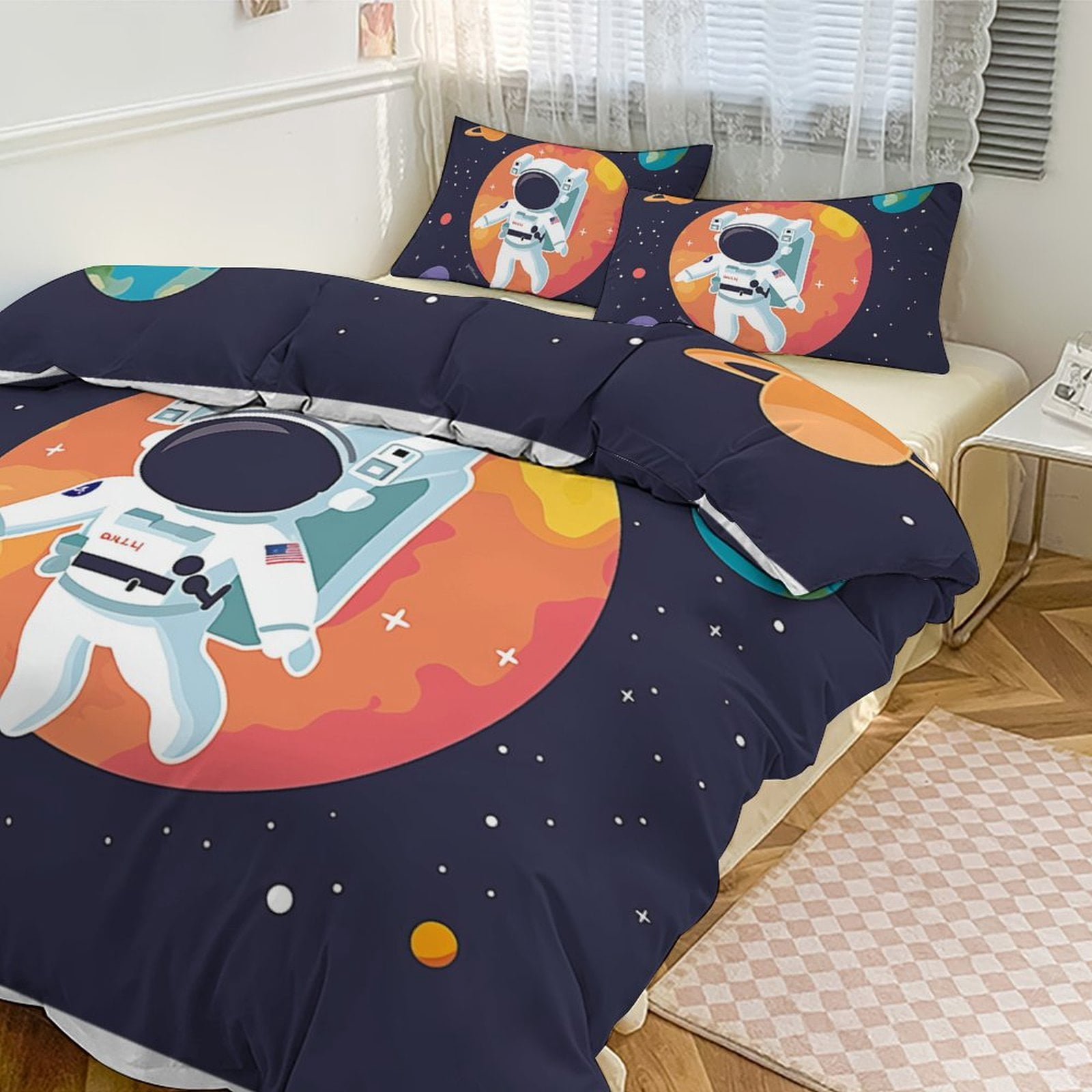 Cartoon Space Astronaut 90"x90" 3 Pcs Soft Bedding Set Includes 1 Duvet ...