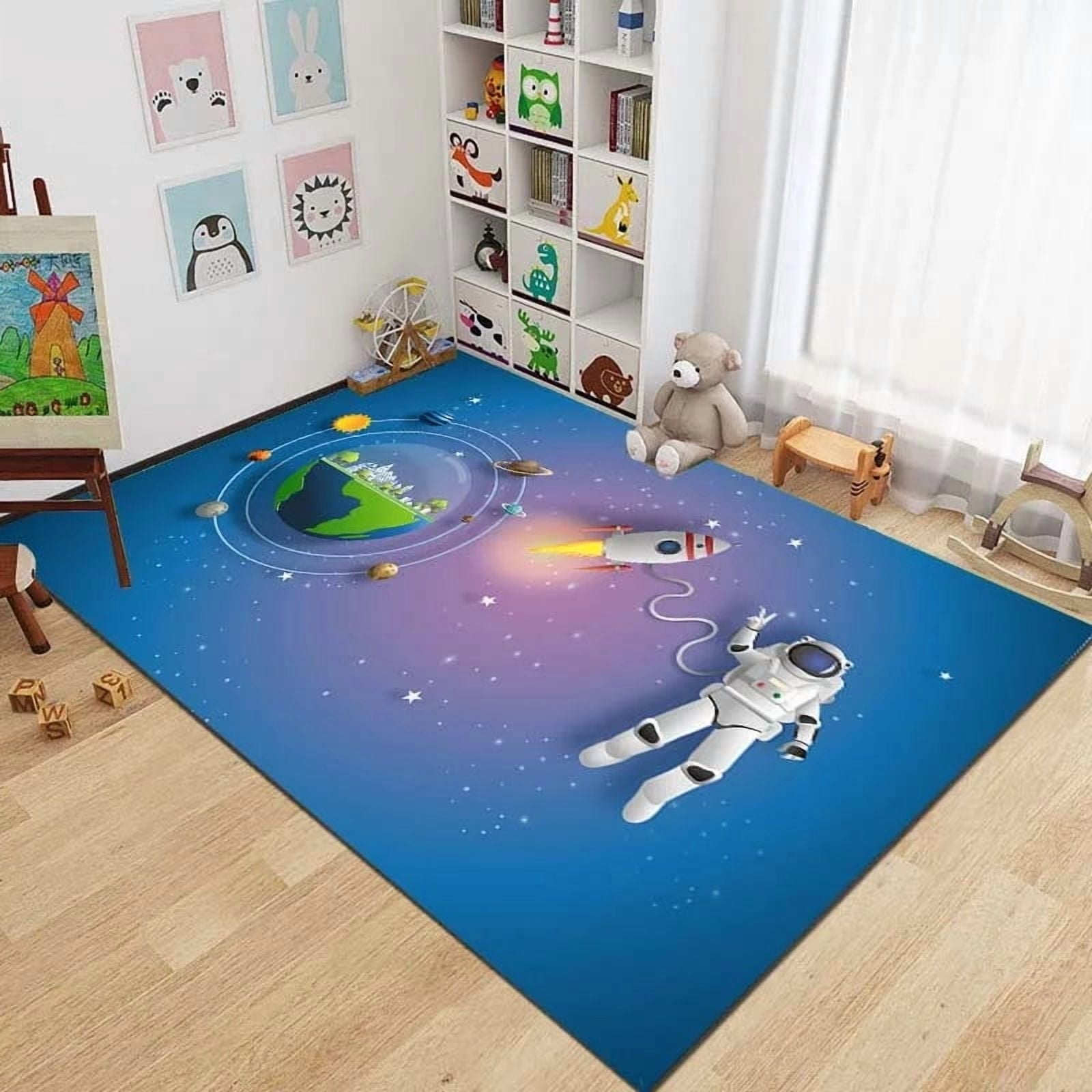 Cartoon Space Astronaut Carpet Planet Spaceman Travel in Space Print ...