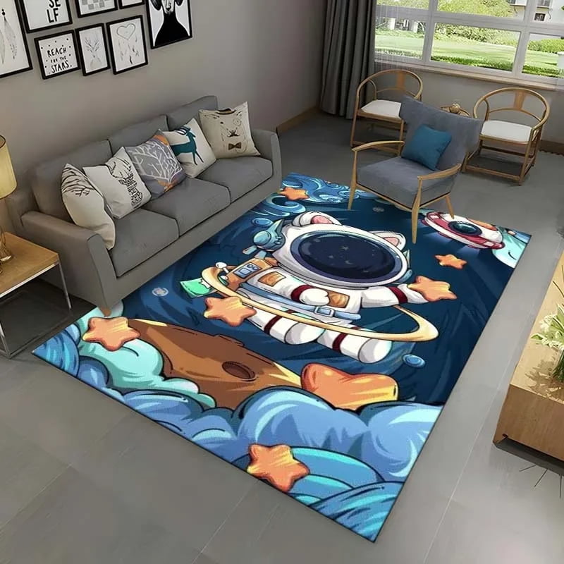 Cartoon Space Astronaut Carpet Planet Spaceman Travel in Space Print ...