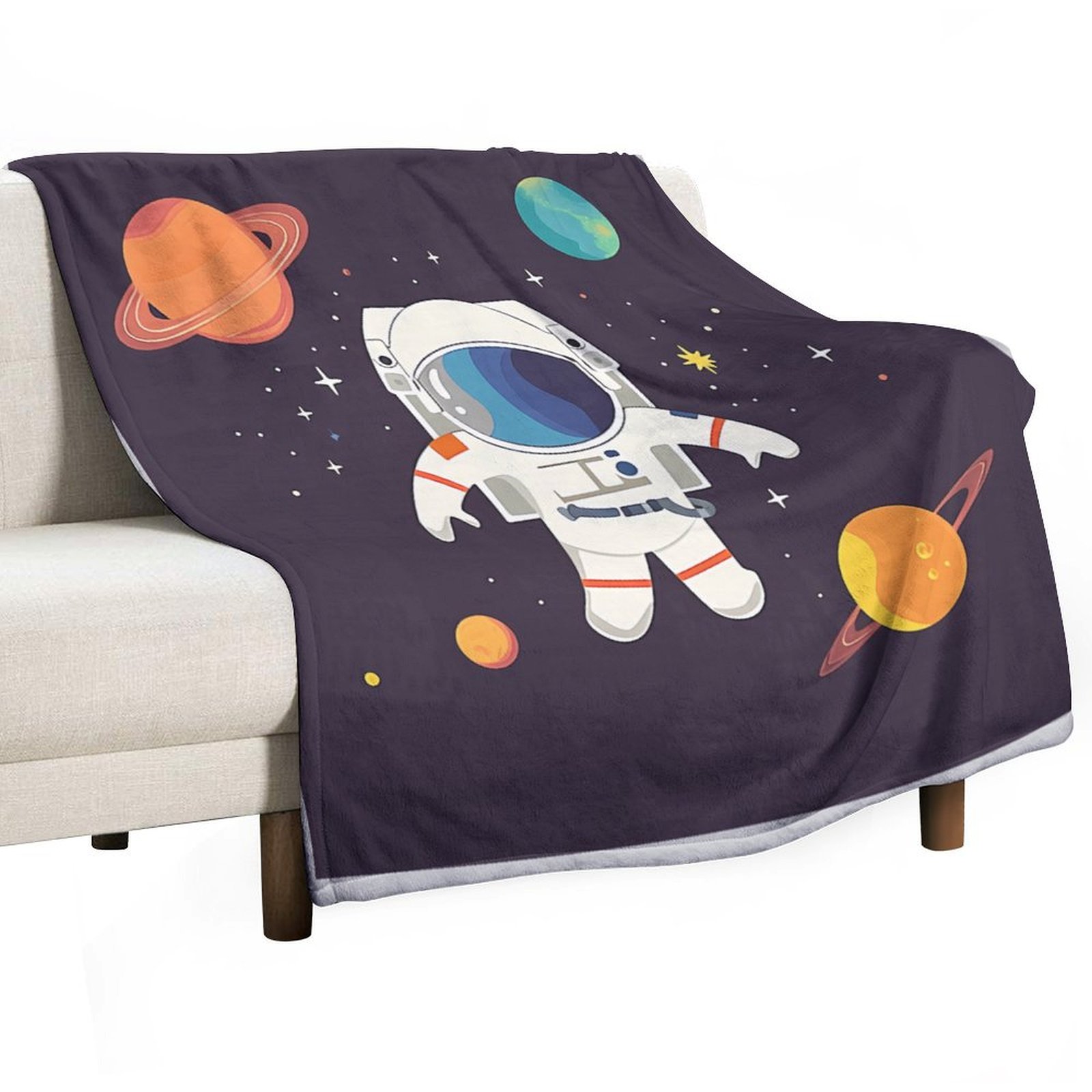 Cartoon Space Astronaut Flannel Plush Soft Fluffy Break Nap Blanket ...