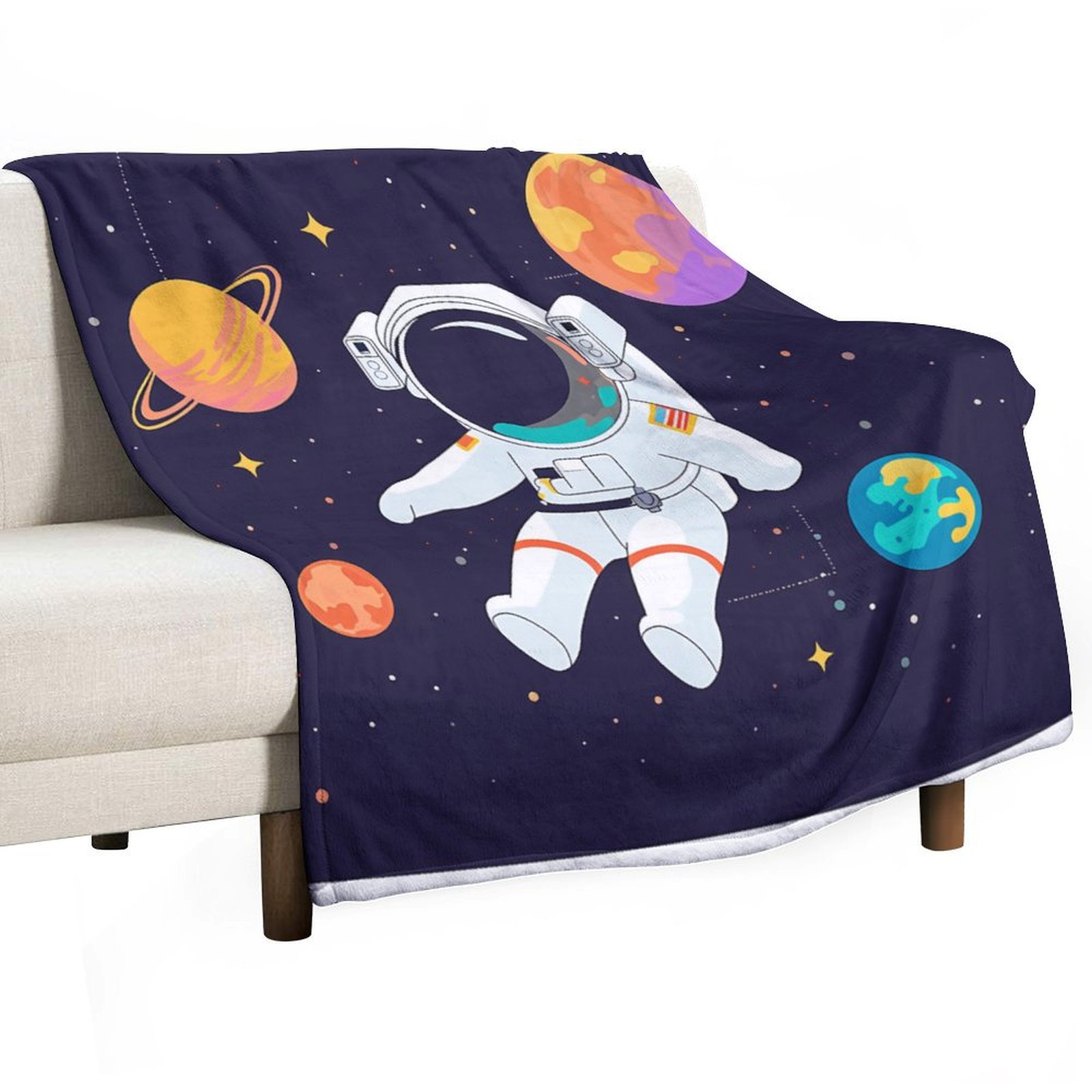 Cartoon Space Astronaut Flannel Plush Soft Fluffy Break Nap Blanket ...