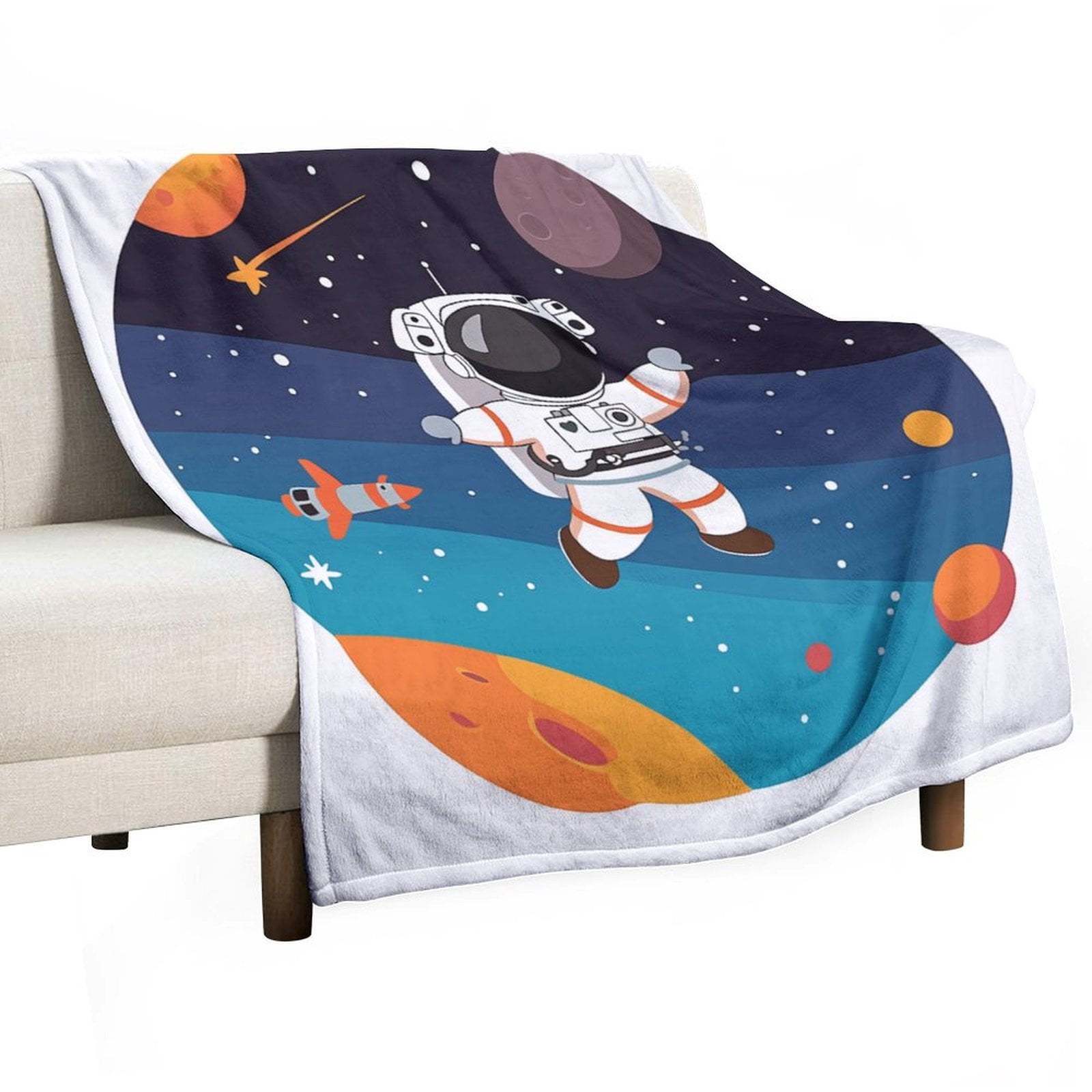 Cartoon Space Astronaut Flannel Plush Soft Fluffy Break Nap Blanket ...