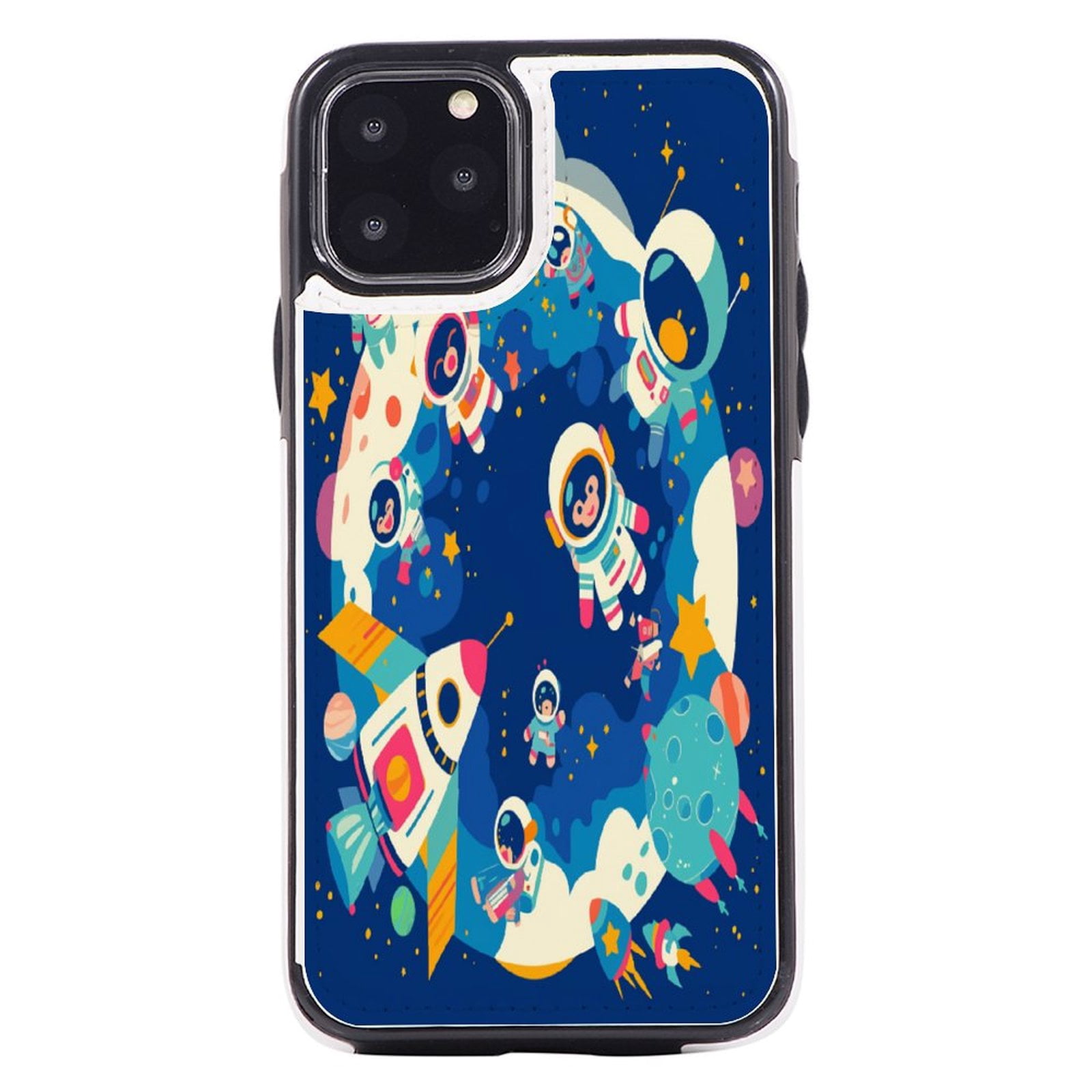 Cartoon Space Astronaut Leather Wallet Case for iPhone 16 15 14 13 12 ...