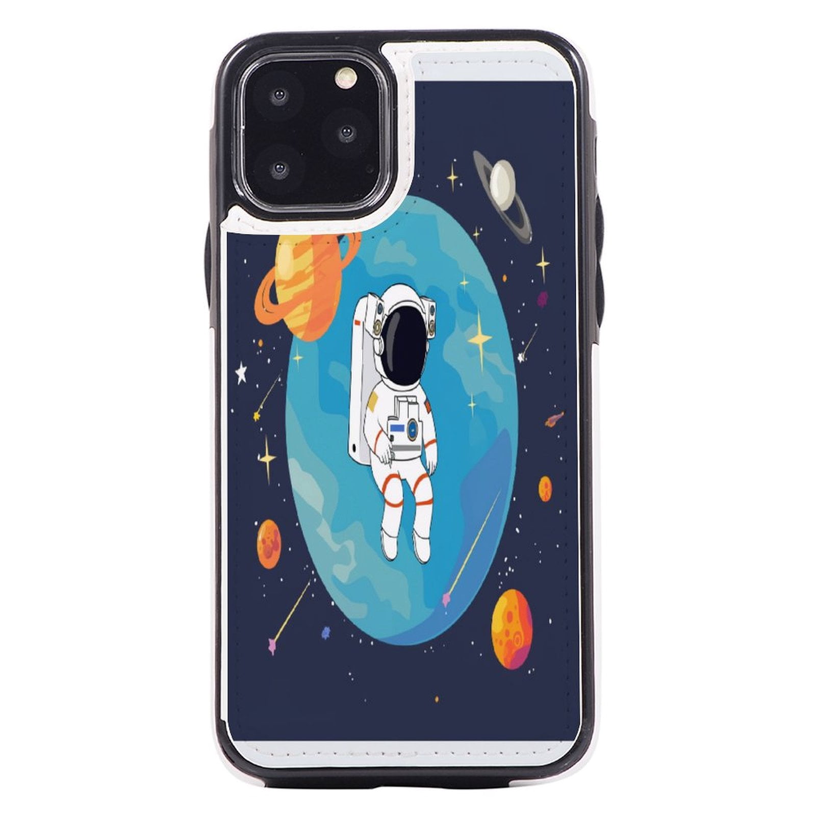 Cartoon Space Astronaut Leather Wallet Case for iPhone 16 15 14 13 12 ...