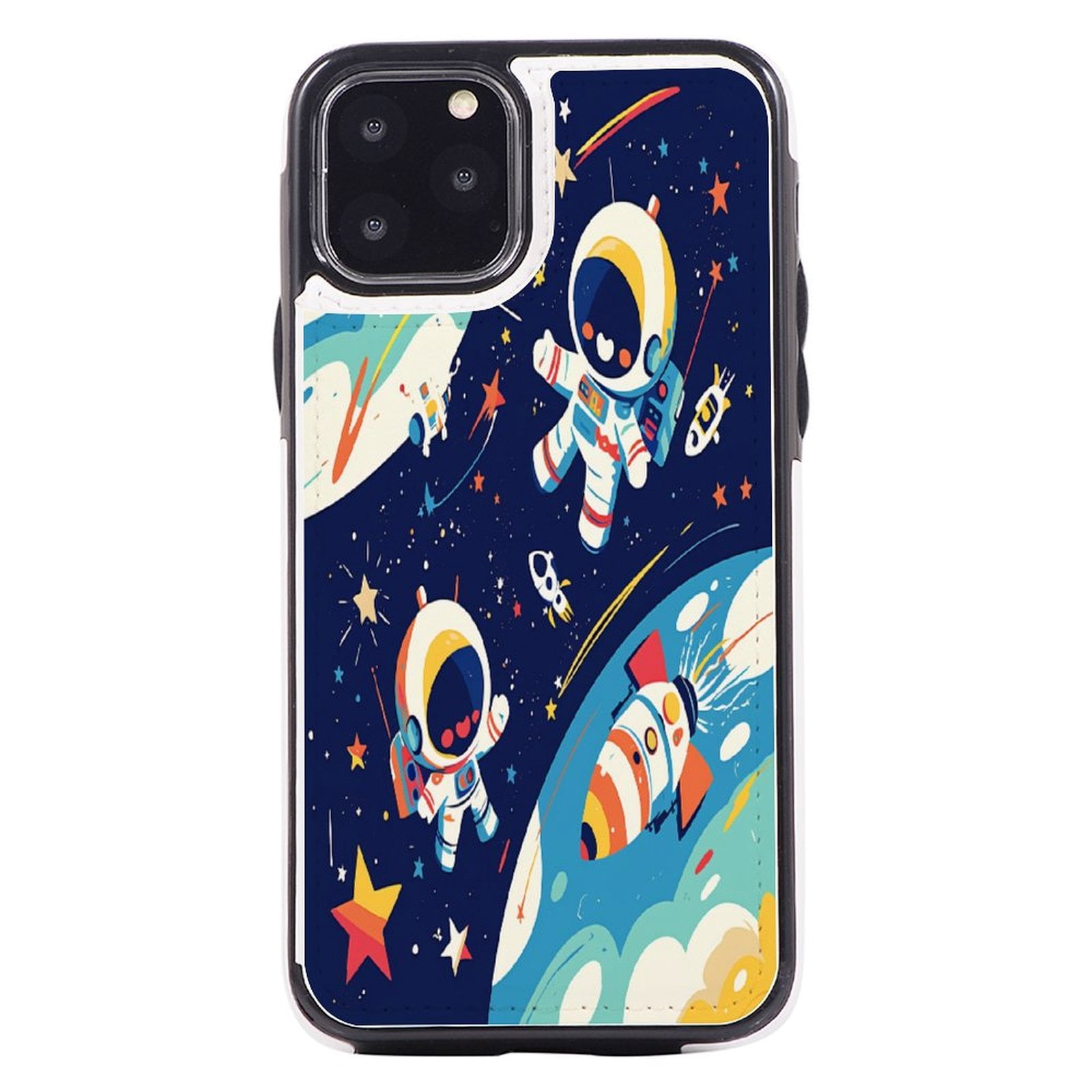 Cartoon Space Astronaut Leather Wallet Case for iPhone 16 15 14 13 12 ...