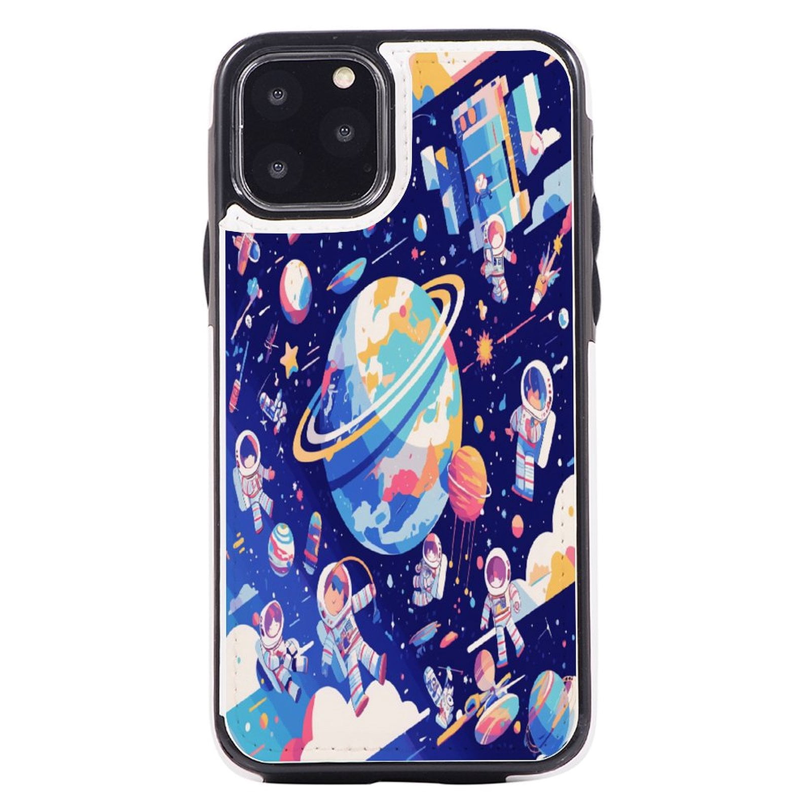 Cartoon Space Astronaut Leather Wallet Case for iPhone 16 15 14 13 12 ...