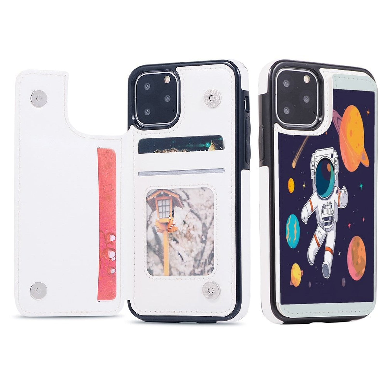 Cartoon Space Astronaut Leather Wallet Case for iPhone 16 15 14 13 12 ...